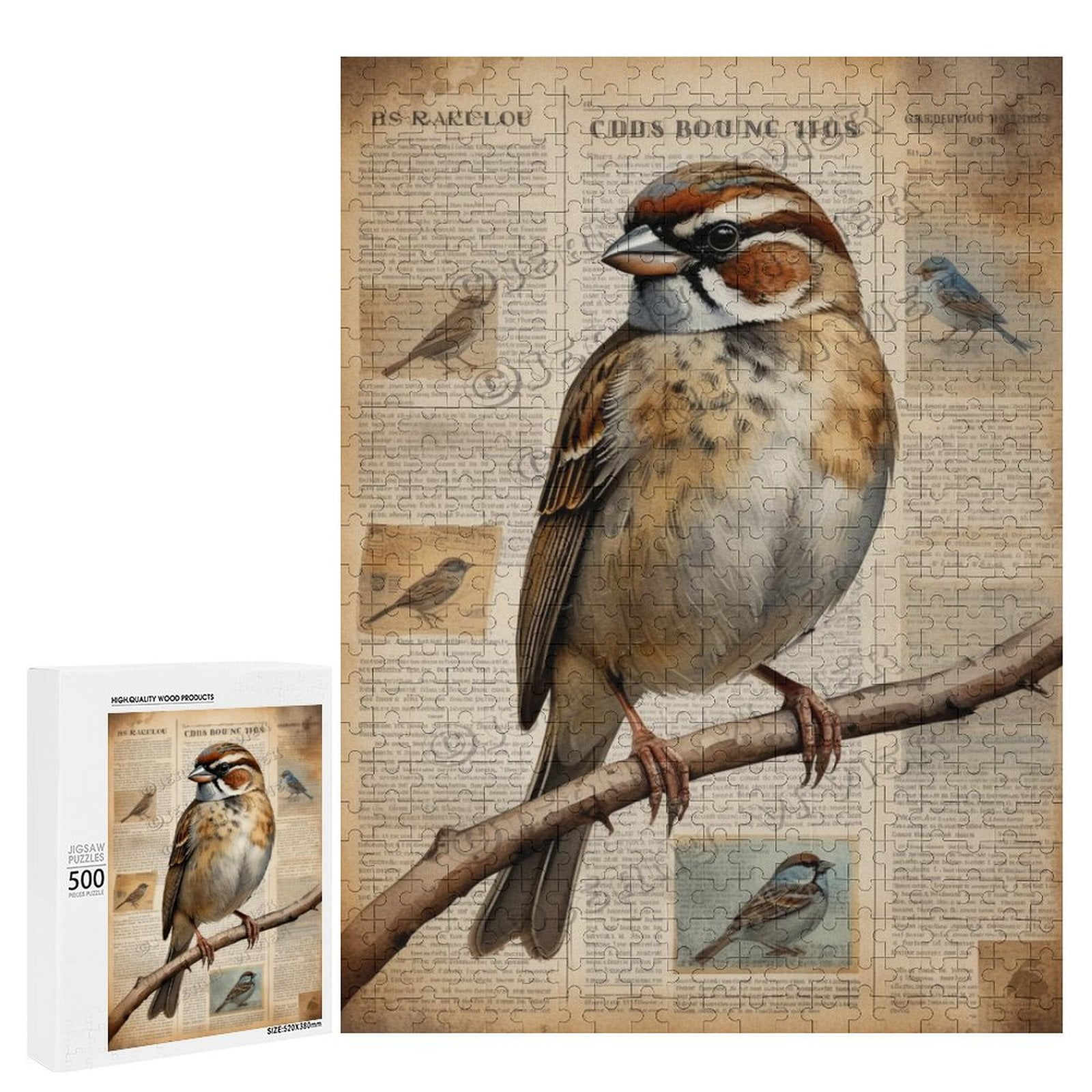 500 Piece Jigsaw Puzzle – Vintage Sparrow with Nature Flowers | Fun ...