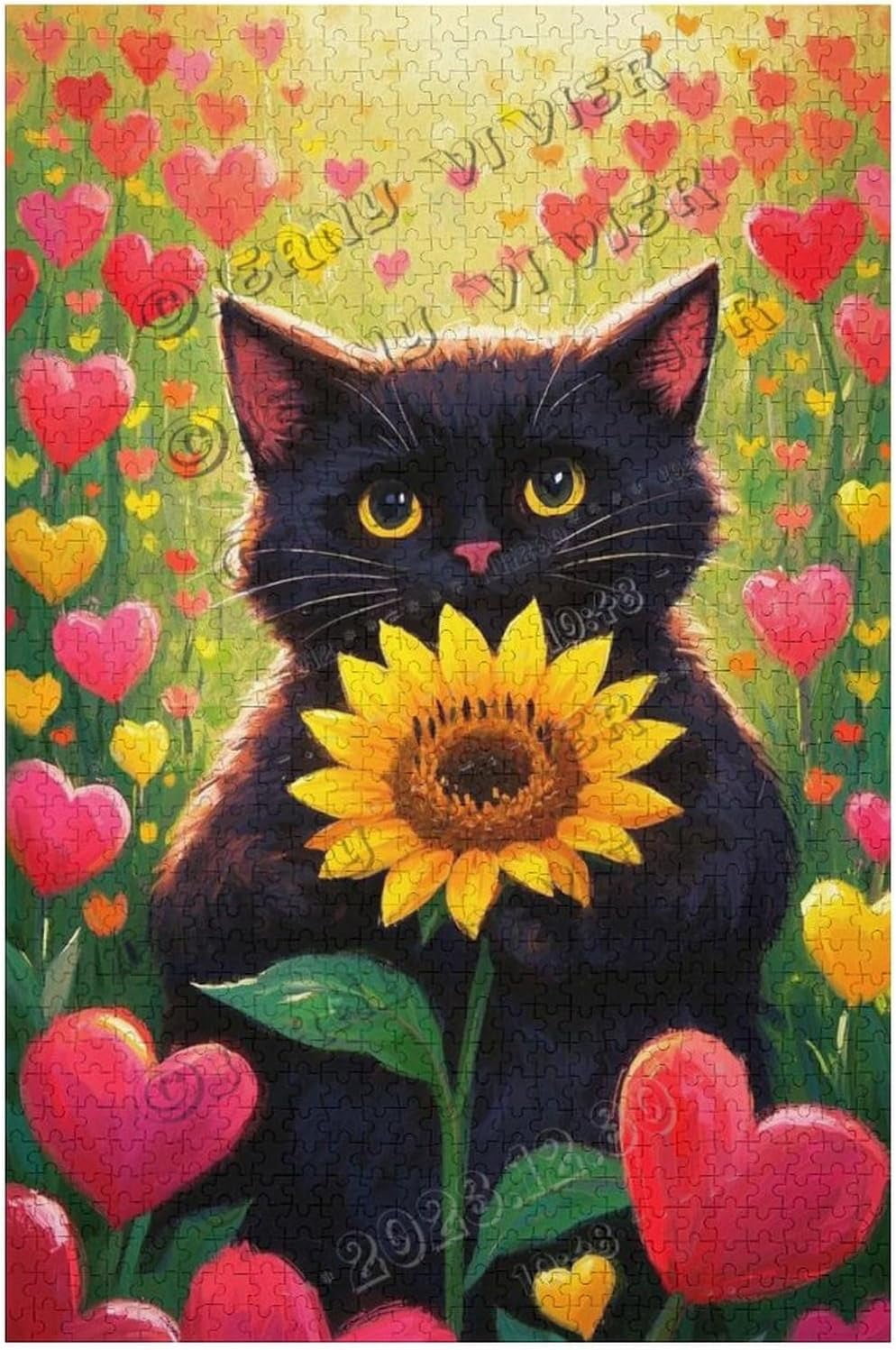 500 Piece Jigsaw Puzzle for Adults Black Cat with Sunflower Art ...