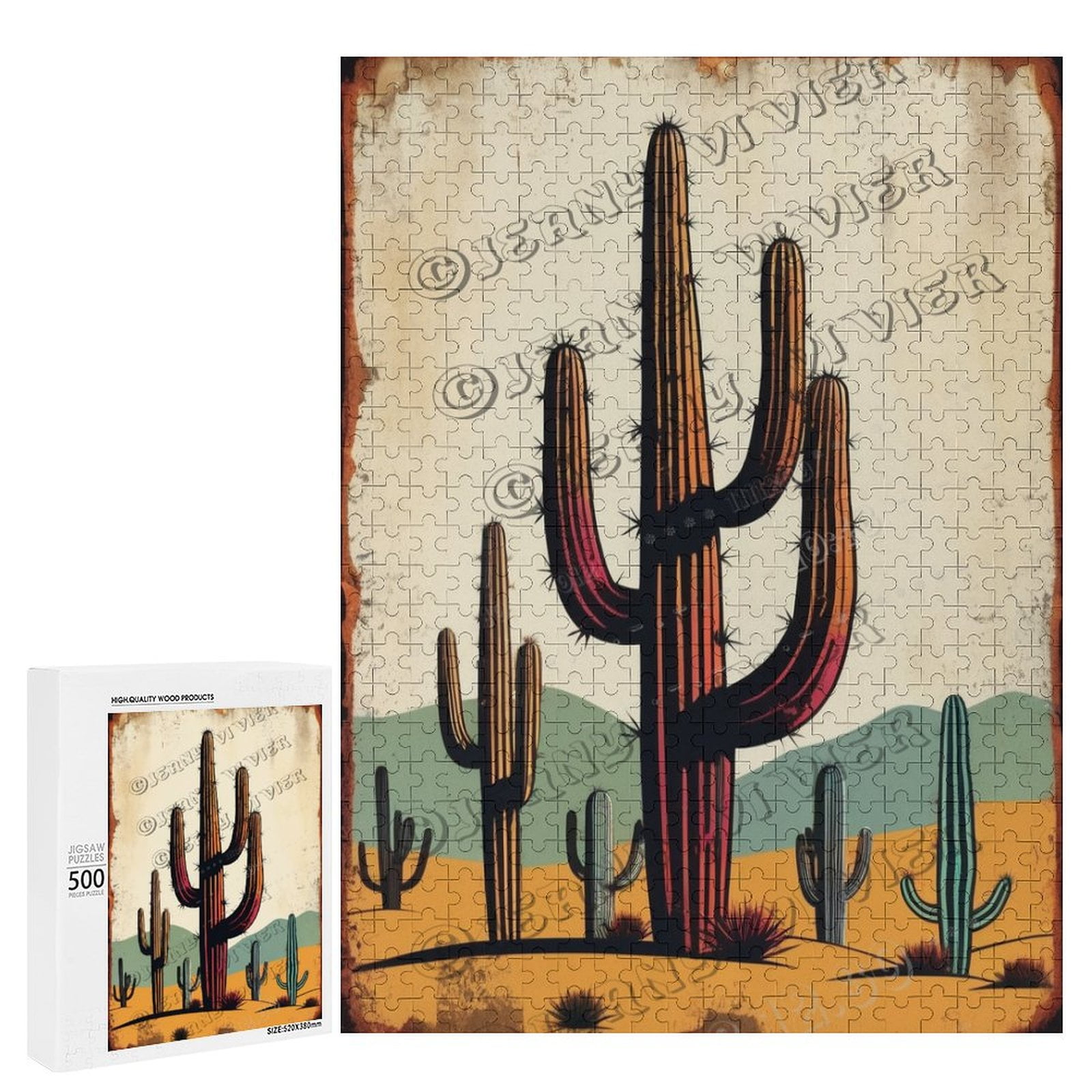 500 Piece Jigsaw Puzzle for Adults – Green Cactus & Floral Pattern ...