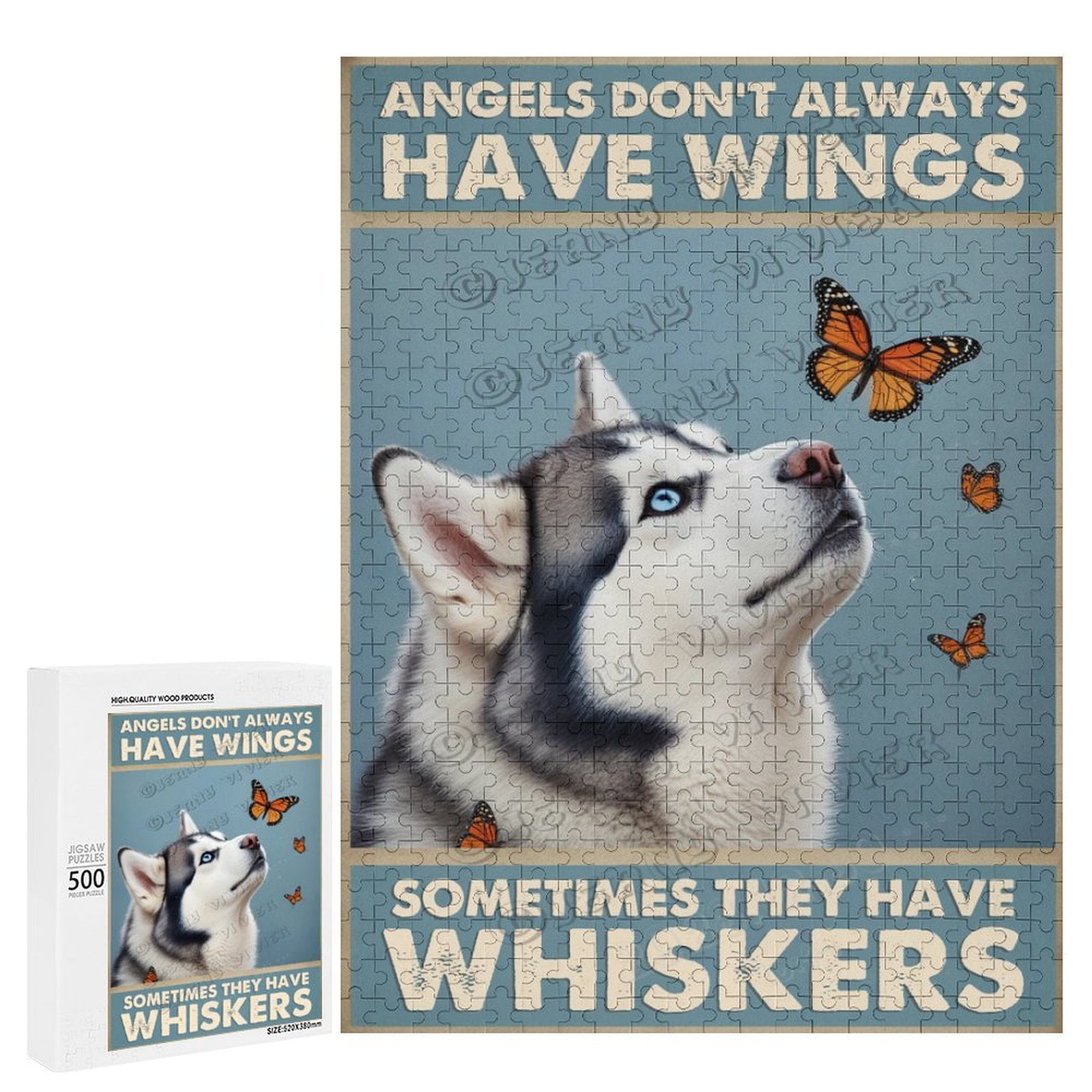 500 Piece Jigsaw Puzzle for Adults – Husky Dog with Butterfly Angel ...