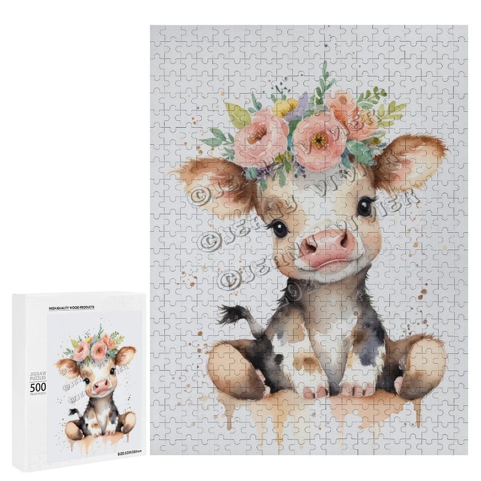 500 Piece Jigsaw Puzzle for Adults - Wood Puzzles - Cow Image - Perfect ...