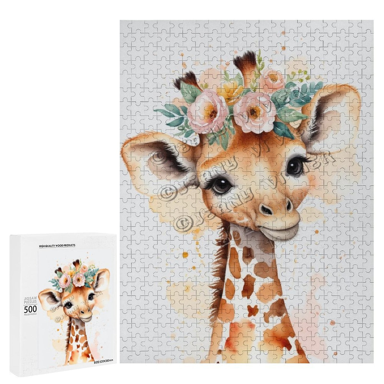 500 Piece Jigsaw Puzzle for Adults - Wood Puzzles - Cute Giraffe Artwork - Engaging Activity for ...