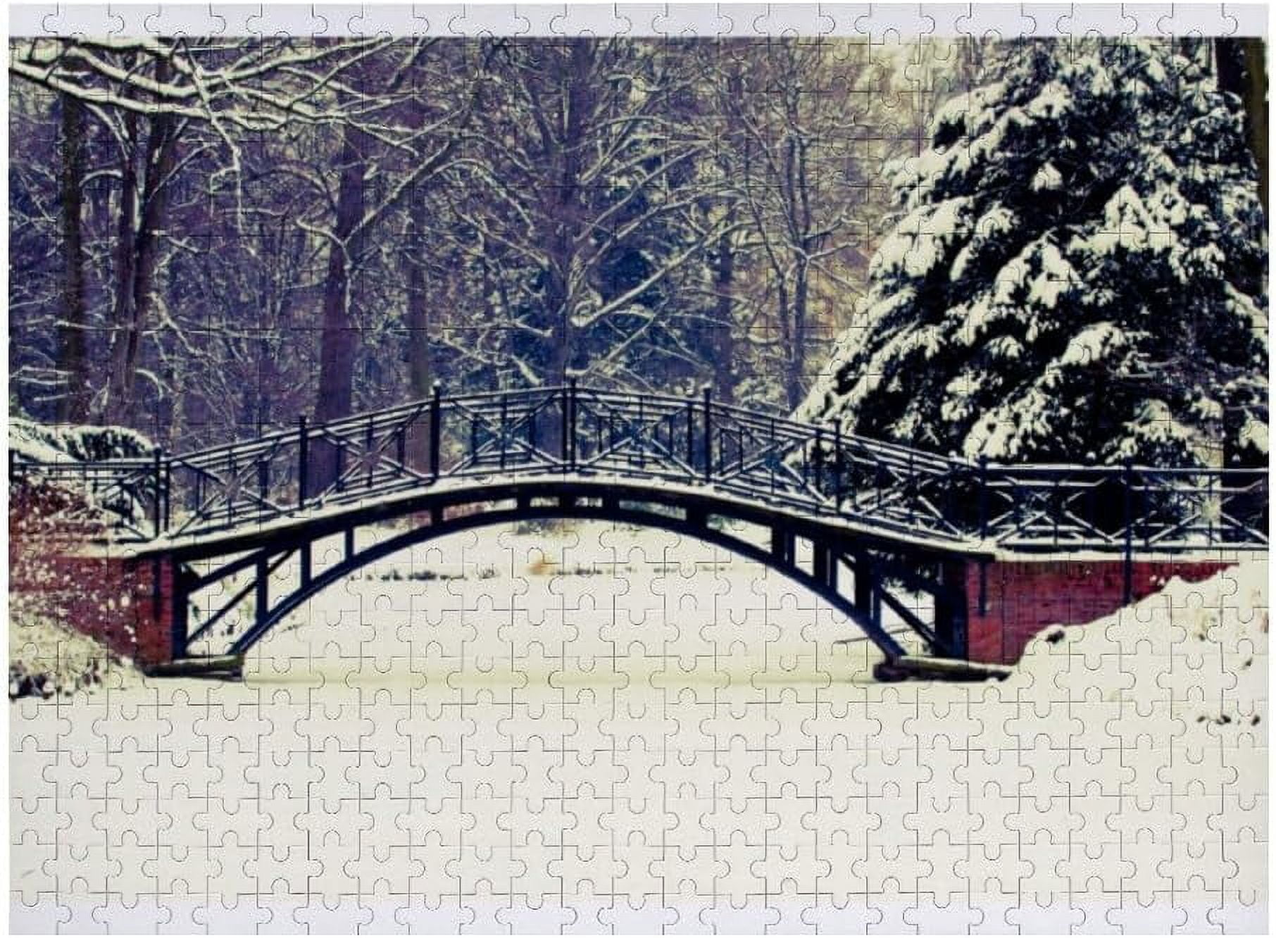 500 Piece Jigsaw Puzzle for Kids Adults - Winter Scene Old Bridge ...