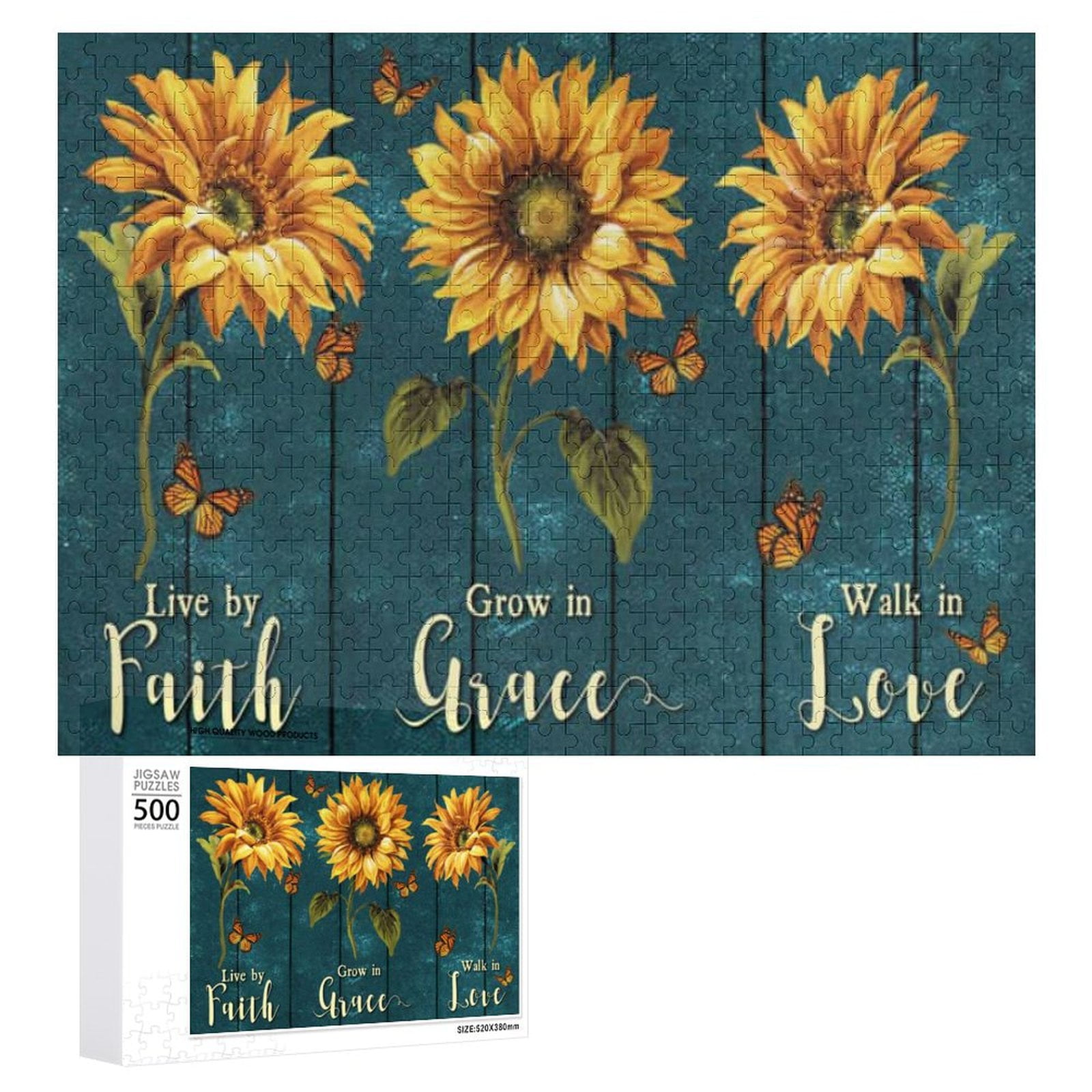 500 Piece Jigsaw Puzzles for Adults and Kids - Sunflower Faith Grace Love Jesus Christian ...