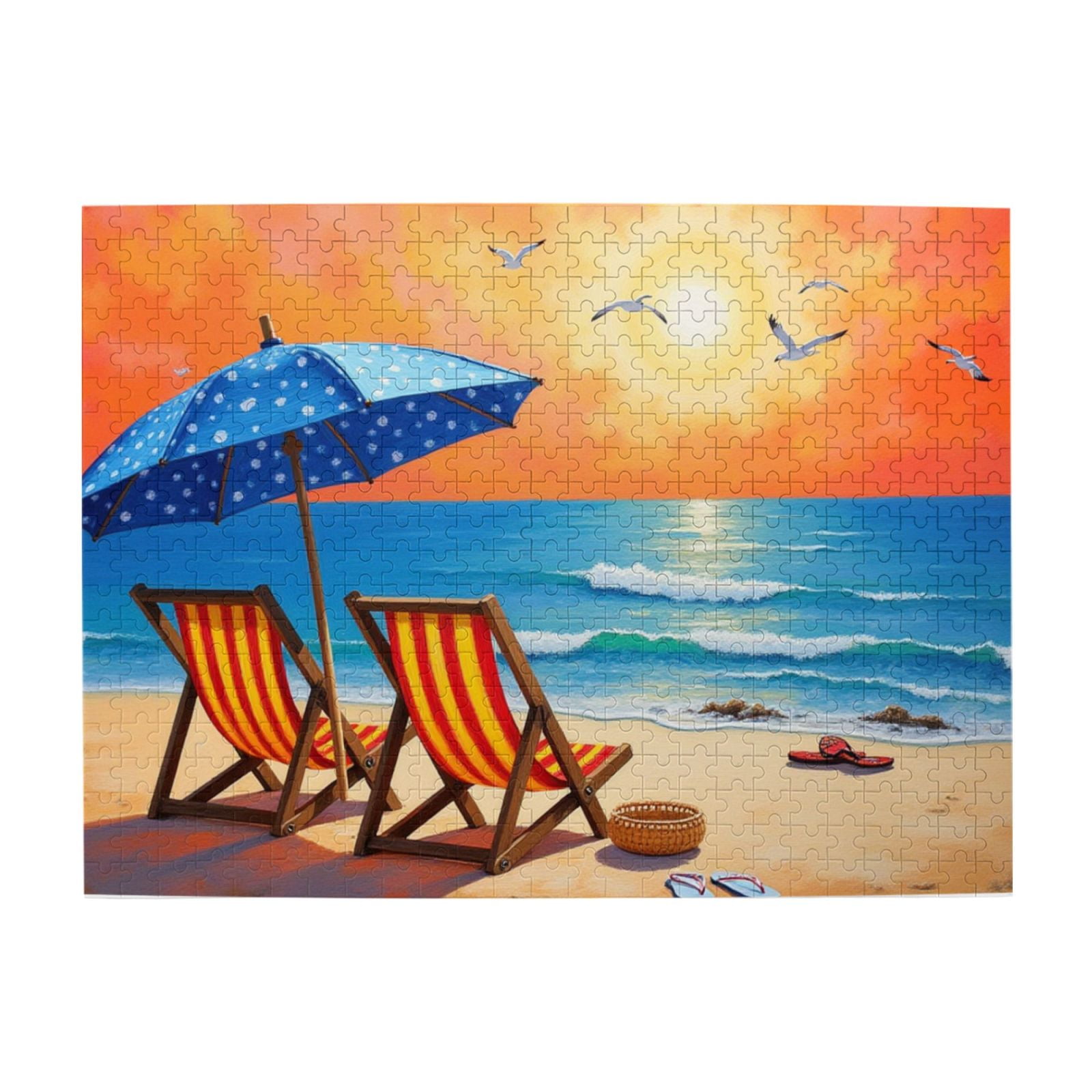 500 Piece Jigsaw Puzzles For Adults Sunset Beach Chairs Relaxing Beach ...