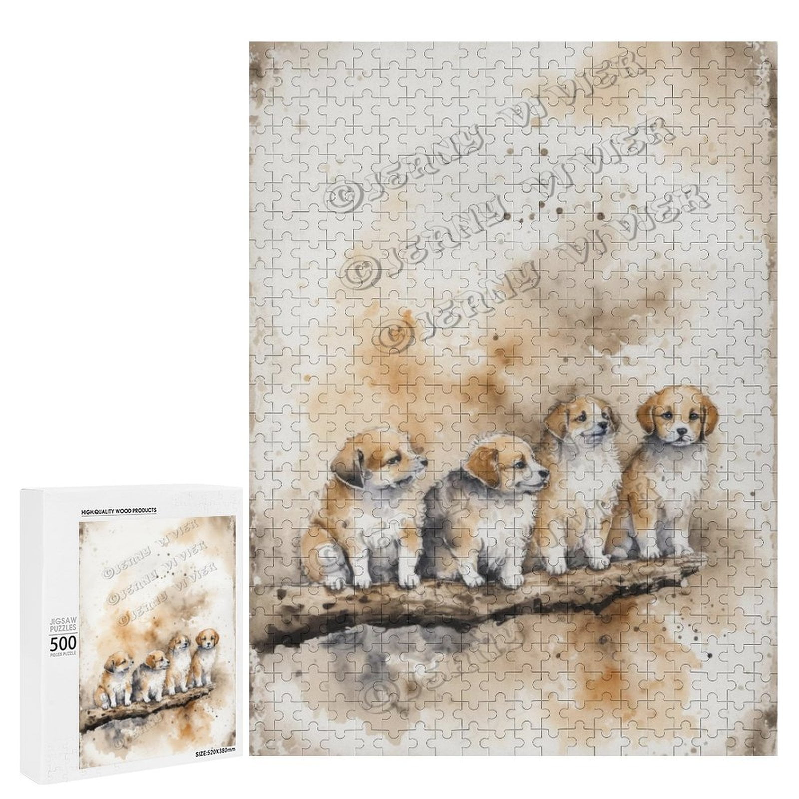 500 Piece Jigsaw Puzzles for Adults - Wood Puzzles - Watercolor Dog On ...