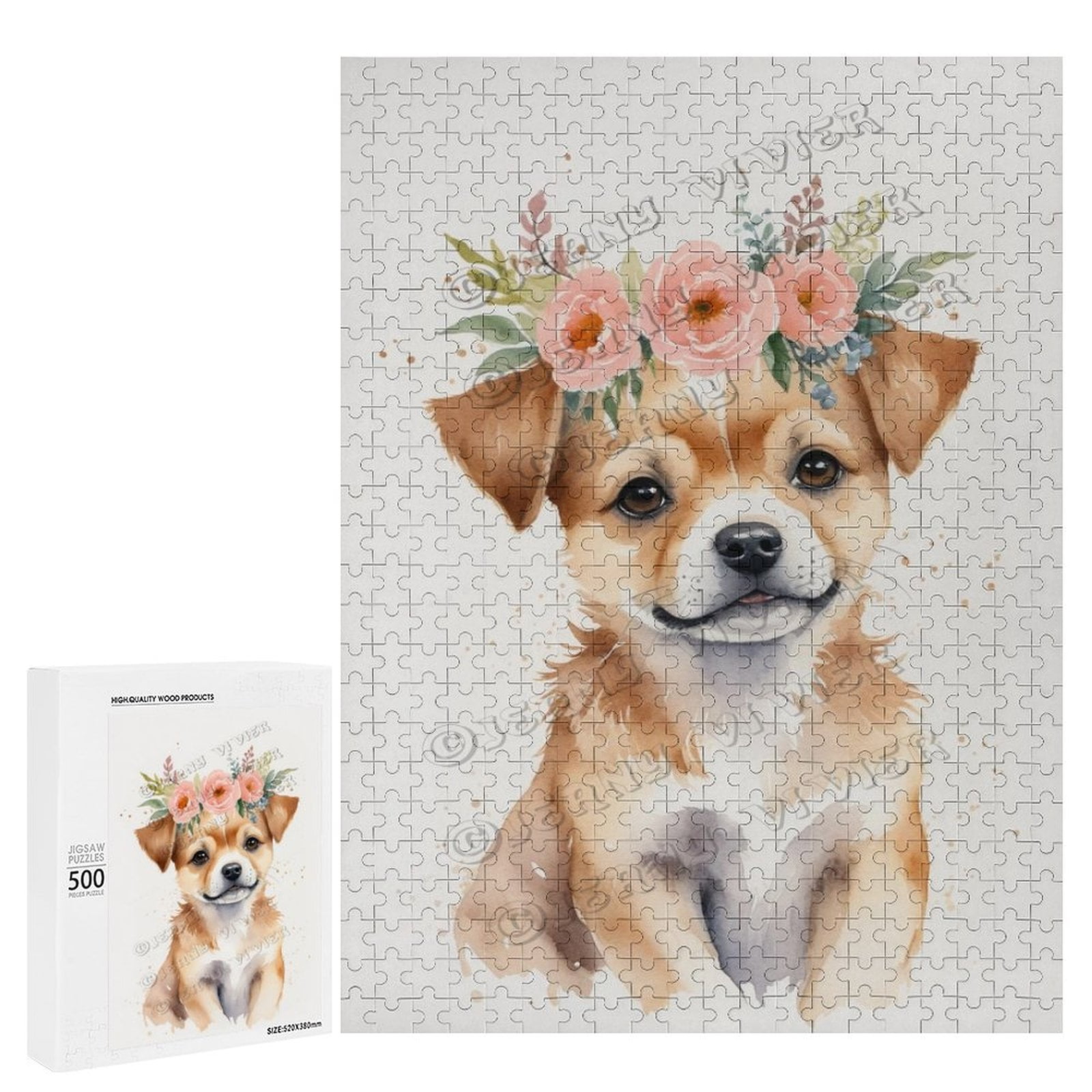 500 Piece Jigsaw Puzzles for Adults - Wood Puzzles - Watercolor Puppy ...