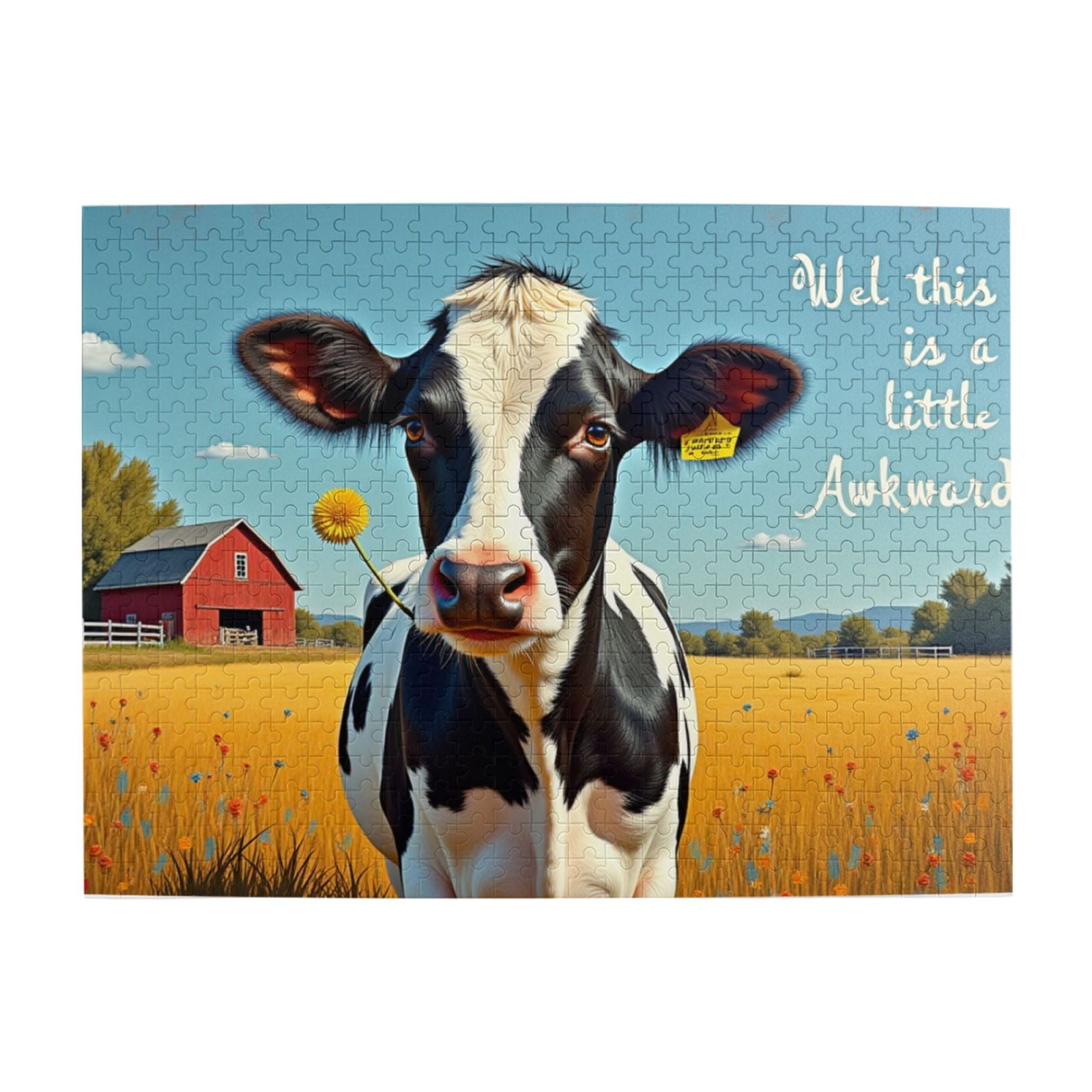 500 Piece Jigsaw Puzzles For Adults Cow In Field With Dandelion Fun ...
