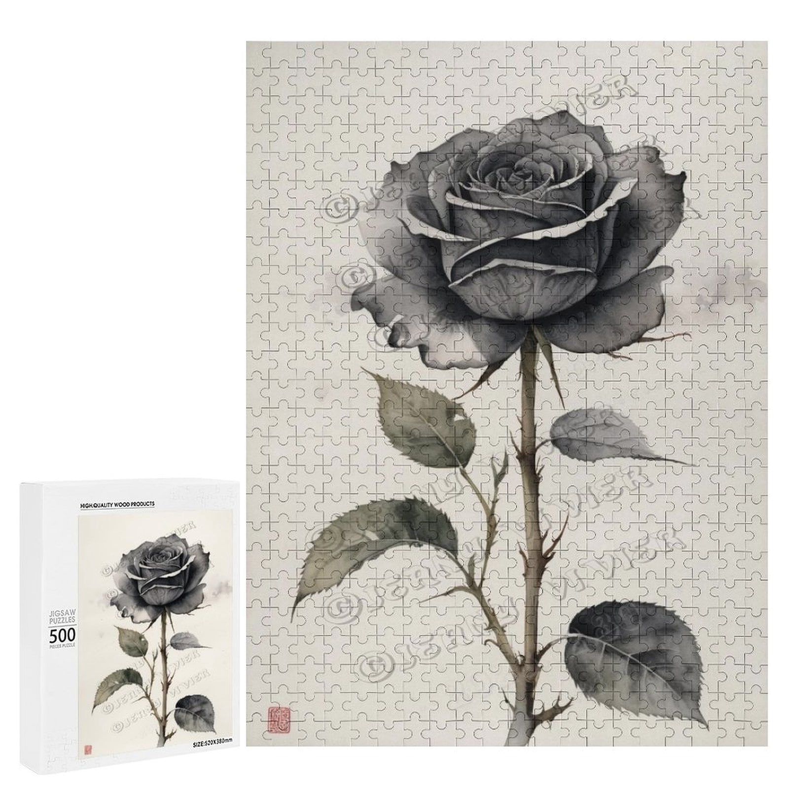 500 Piece Jigsaw Puzzles for Adults - Wood Puzzles - Watercolor Rose ...