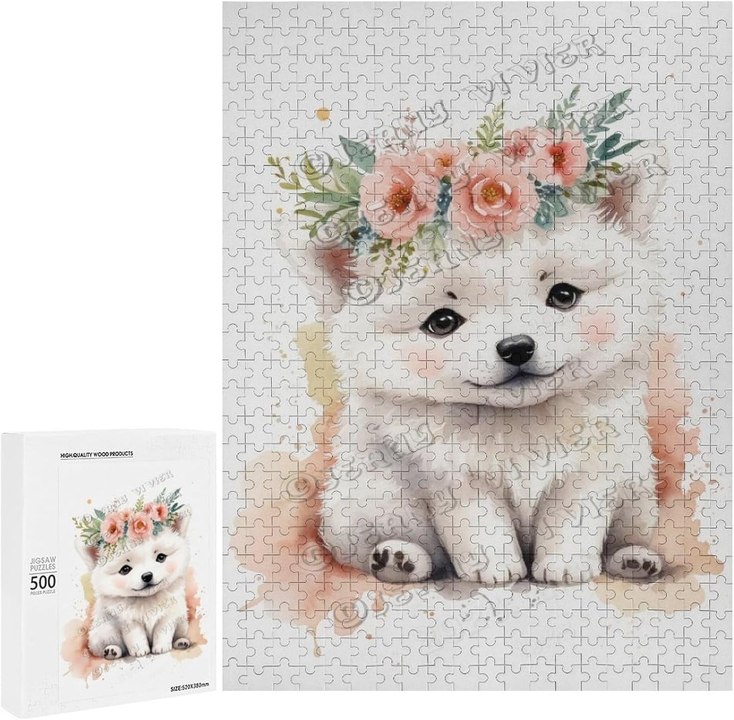 500 Piece Jigsaw Puzzles for Adults - Wood Puzzles - Watercolor Samoyed ...