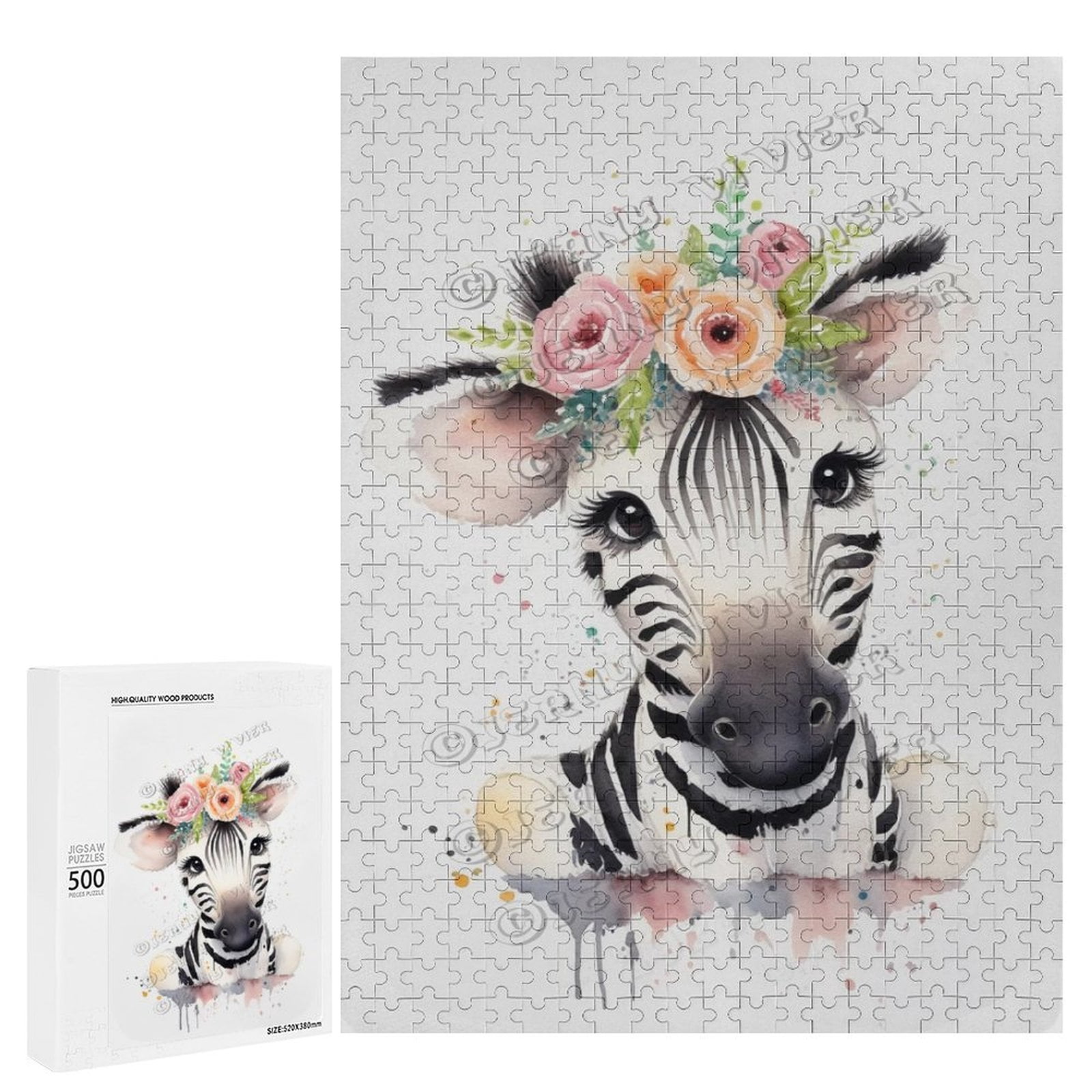 500 Piece Jigsaw Puzzles for Adults - Wood Puzzles - Watercolor Zebra ...