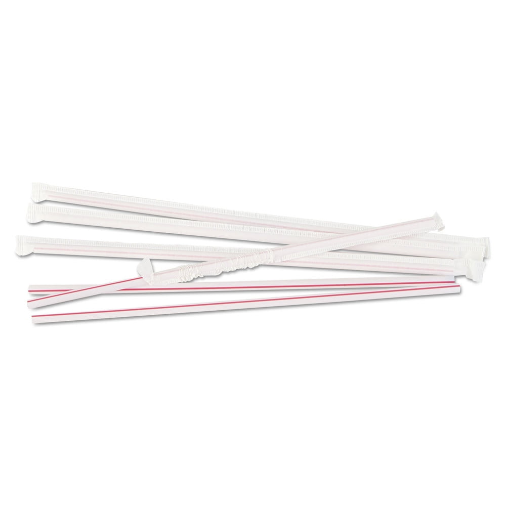 500-Piece/Pack Wrapped 10-1/4 in. Jumbo Plastic Straws - White/Red ...