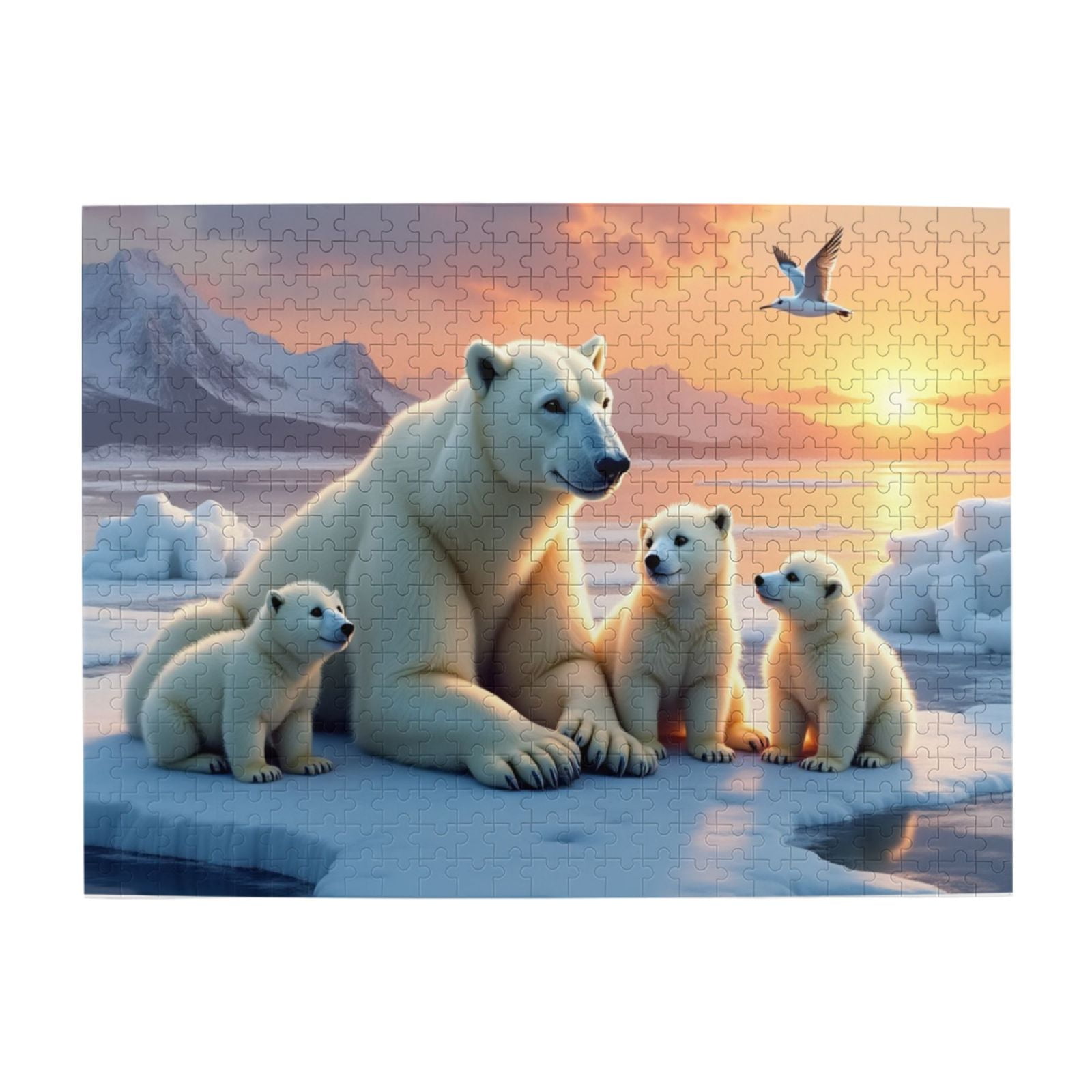 500 Piece Polar Bear Family Jigsaw Puzzle For Adults Arctic Sunset ...
