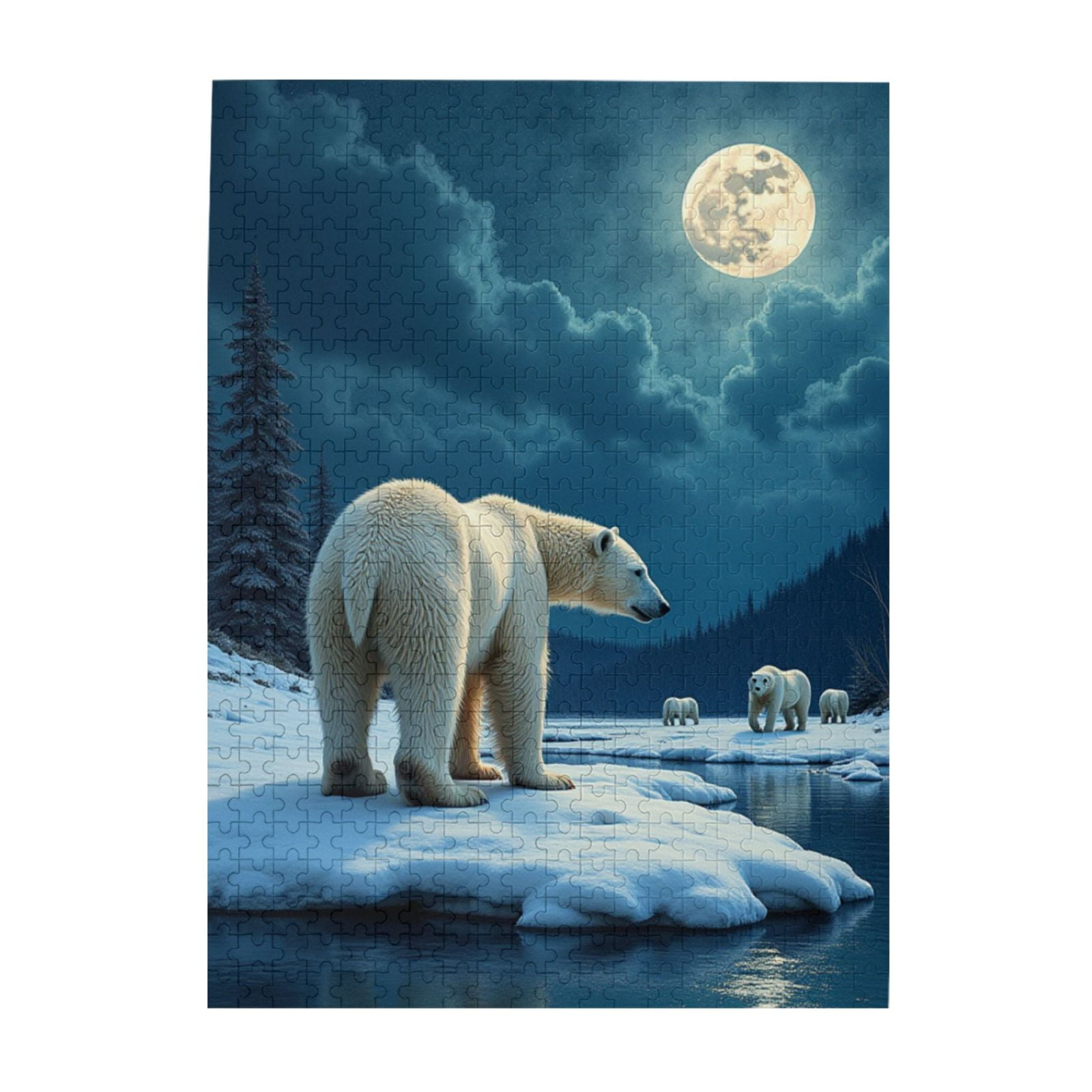 500 Piece Polar Bears Under Moonlight Jigsaw Puzzle For Adults ...