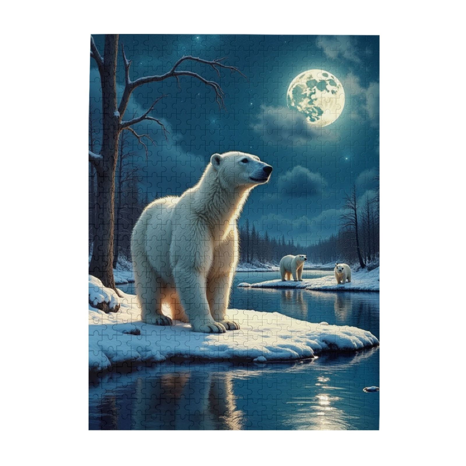 500 Piece Polar Bears Under Moonlight Jigsaw Puzzle For Adults ...