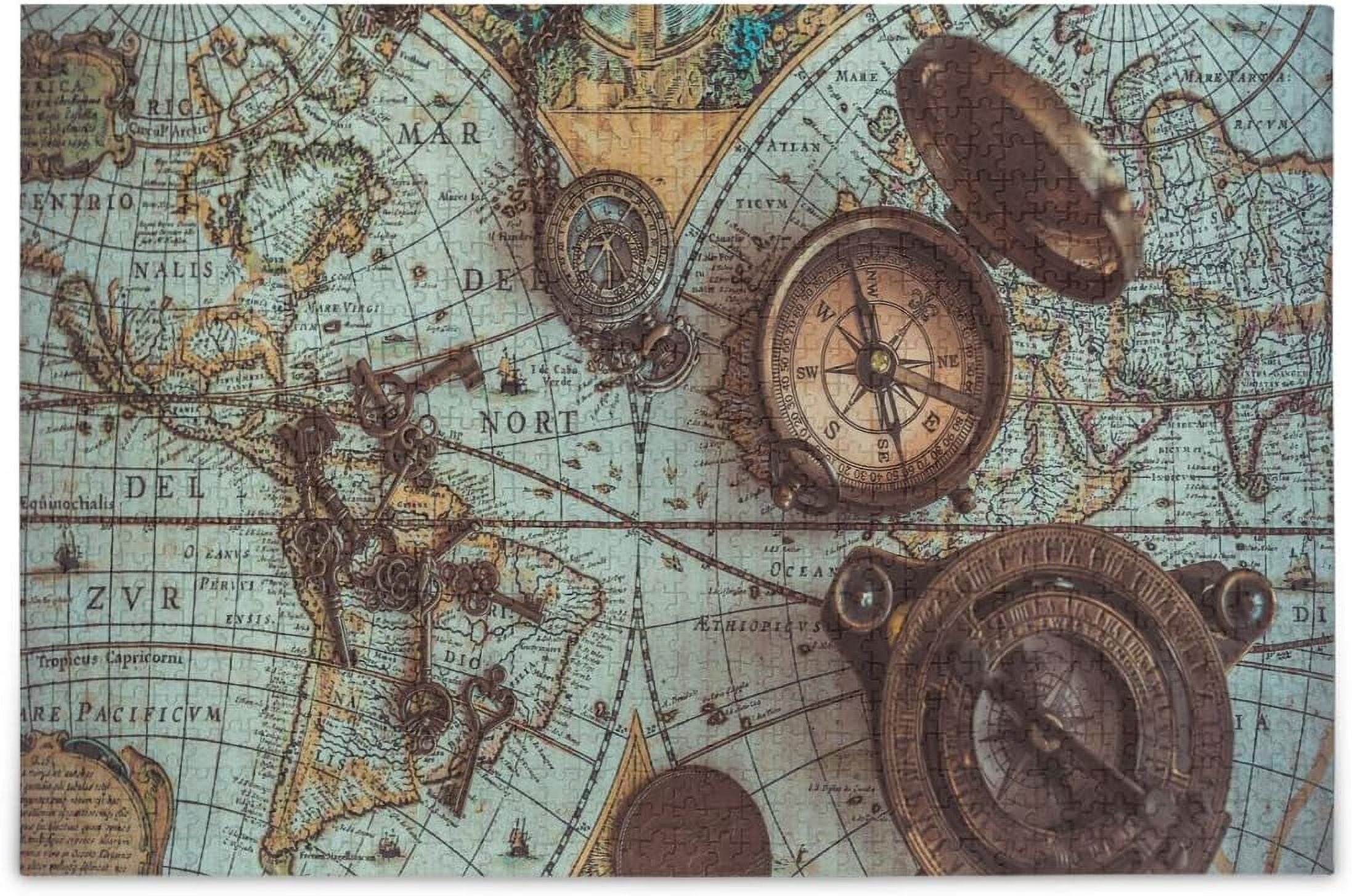 500 Piece Puzzle for Adults, Vintage World Map with Compass Large ...