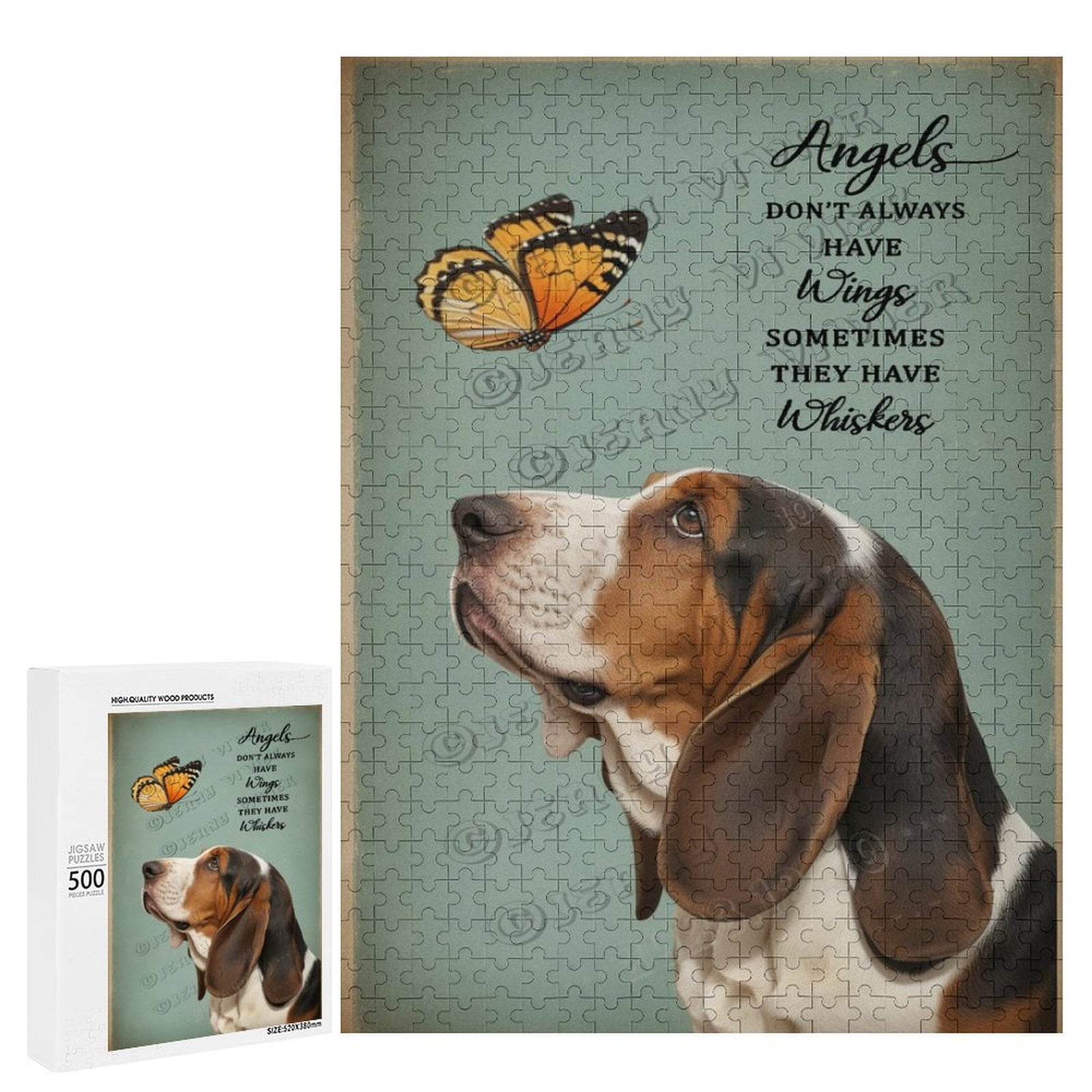 500 Piece Puzzle – Basset Hound with Butterfly Angel Wings | Perfect ...