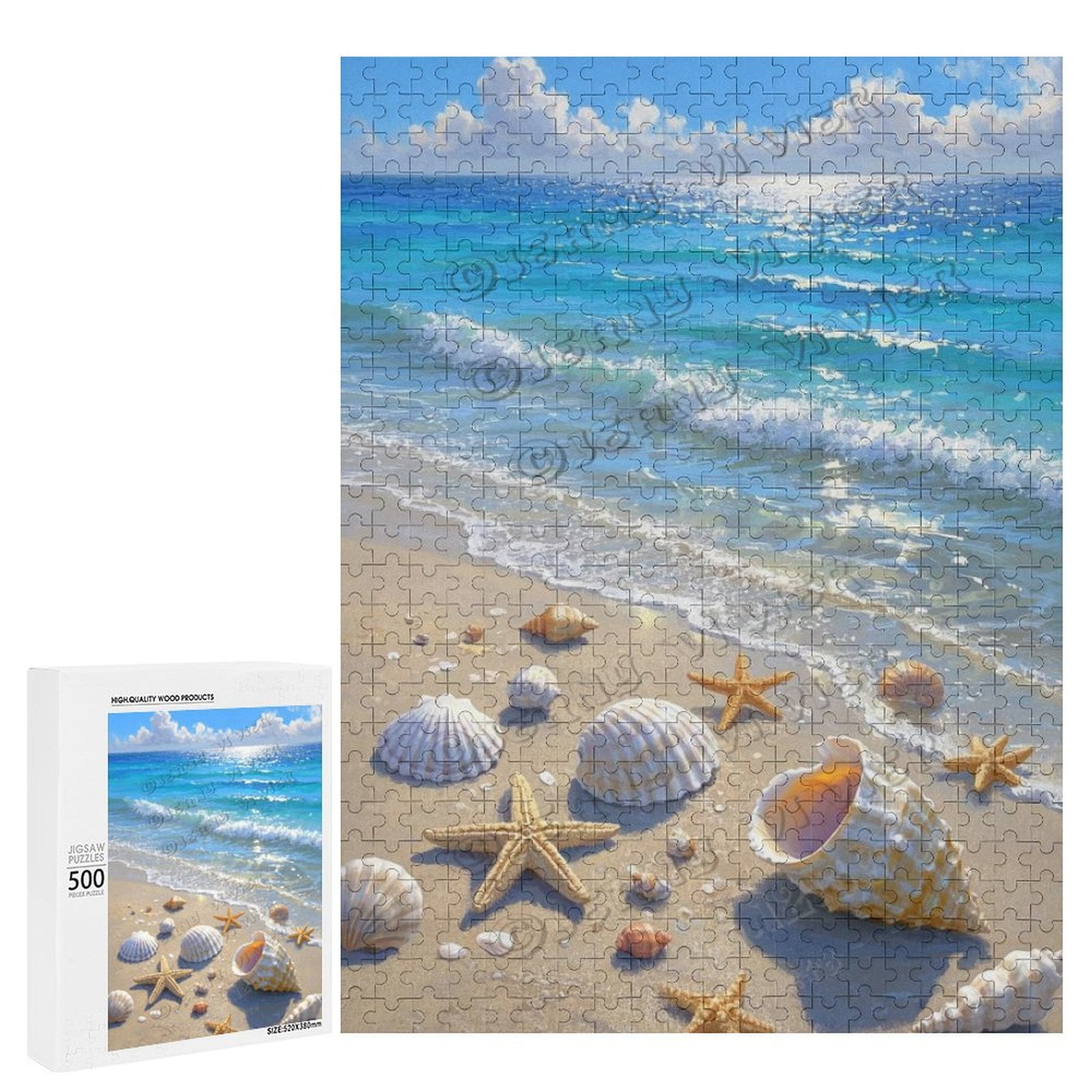 500 Piece Puzzle, Beach And Seashells Theme, Wooden Jigsaw, Challenging ...