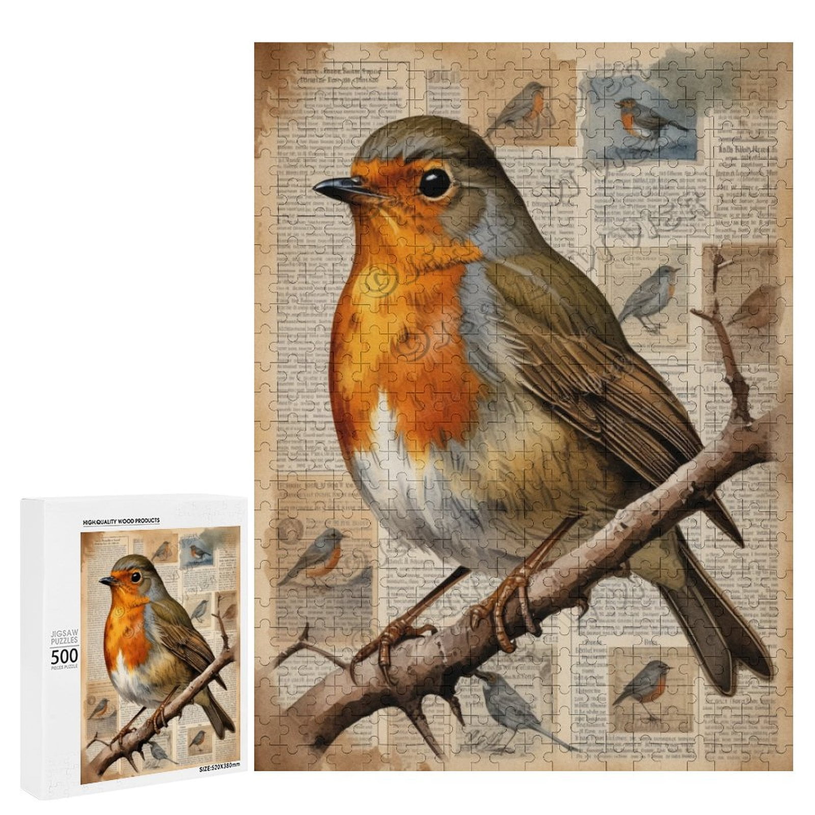 500 Piece Puzzle – Vintage Robin with Nature Flowers | Fun Puzzle for ...