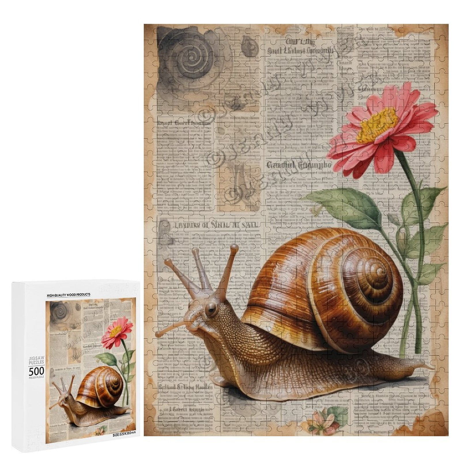 500 Piece Puzzle – Vintage Snail and Flower Art | Fun Puzzle for Nature ...