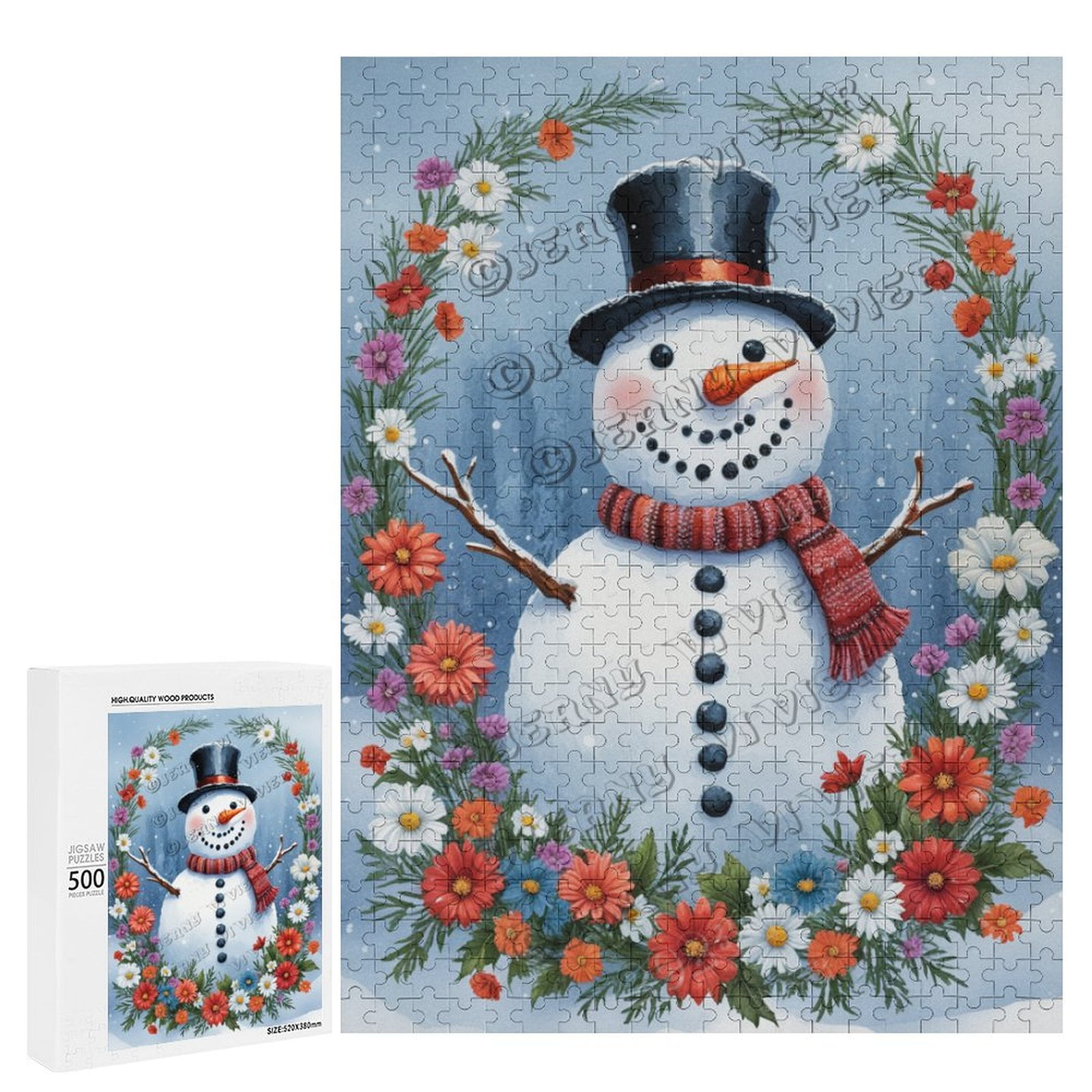 500 Piece Puzzle for Adults – Snowman With Flowers Design – Wooden ...