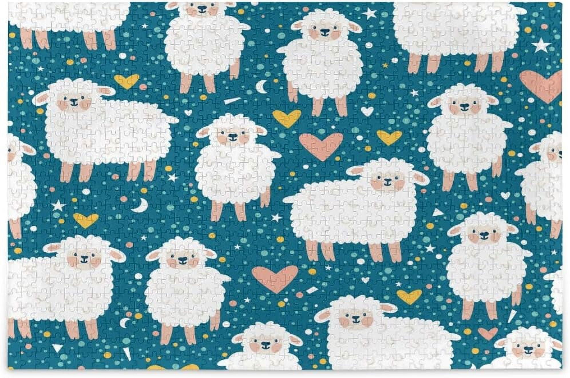 500 Piece Puzzles for Adults Blue Cute Sheep Animal Heart Colorful Dots ...
