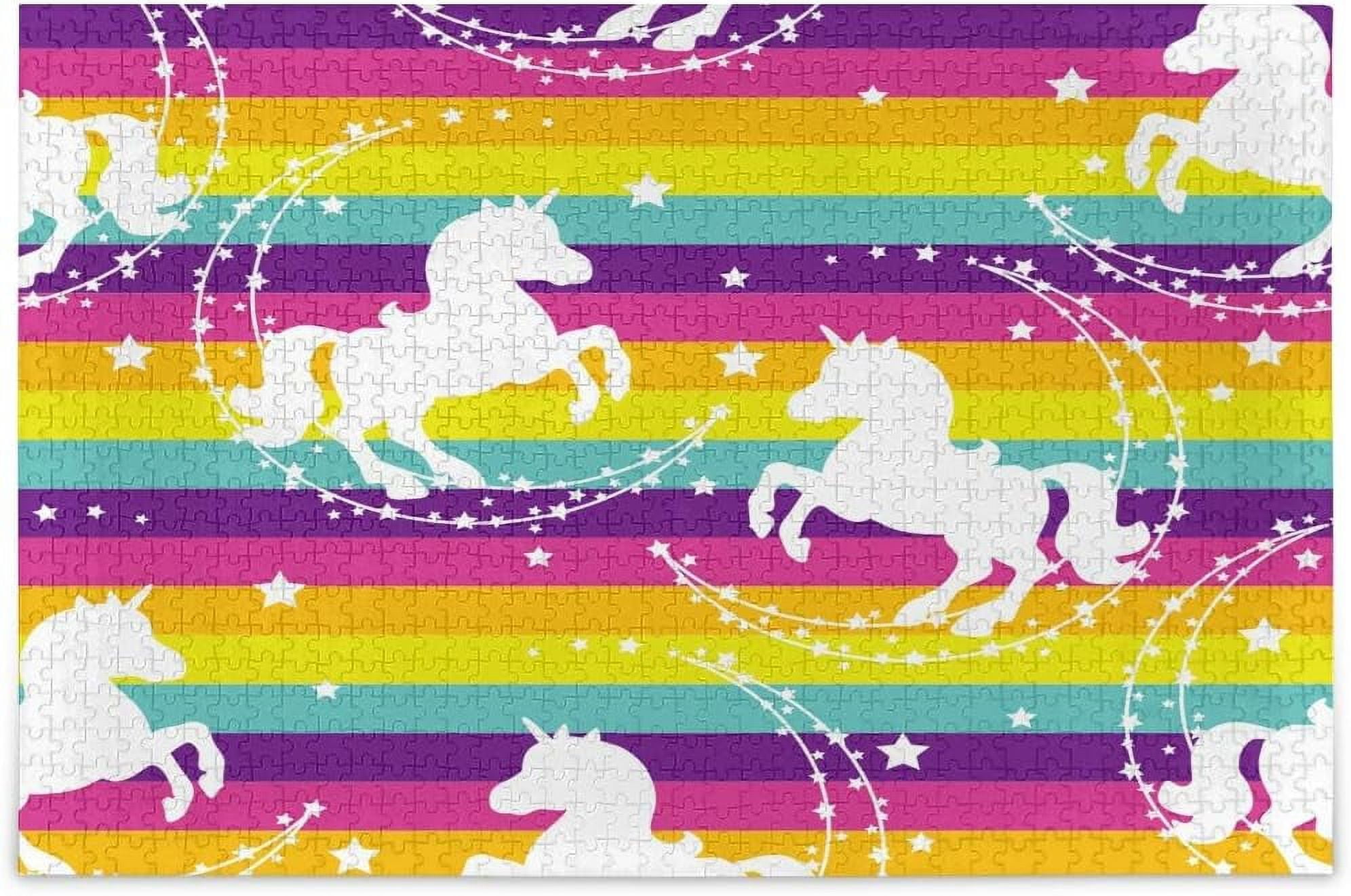 500 Piece Puzzles for Adults Cute Unicorns Rainbow Colorful Stripes ...