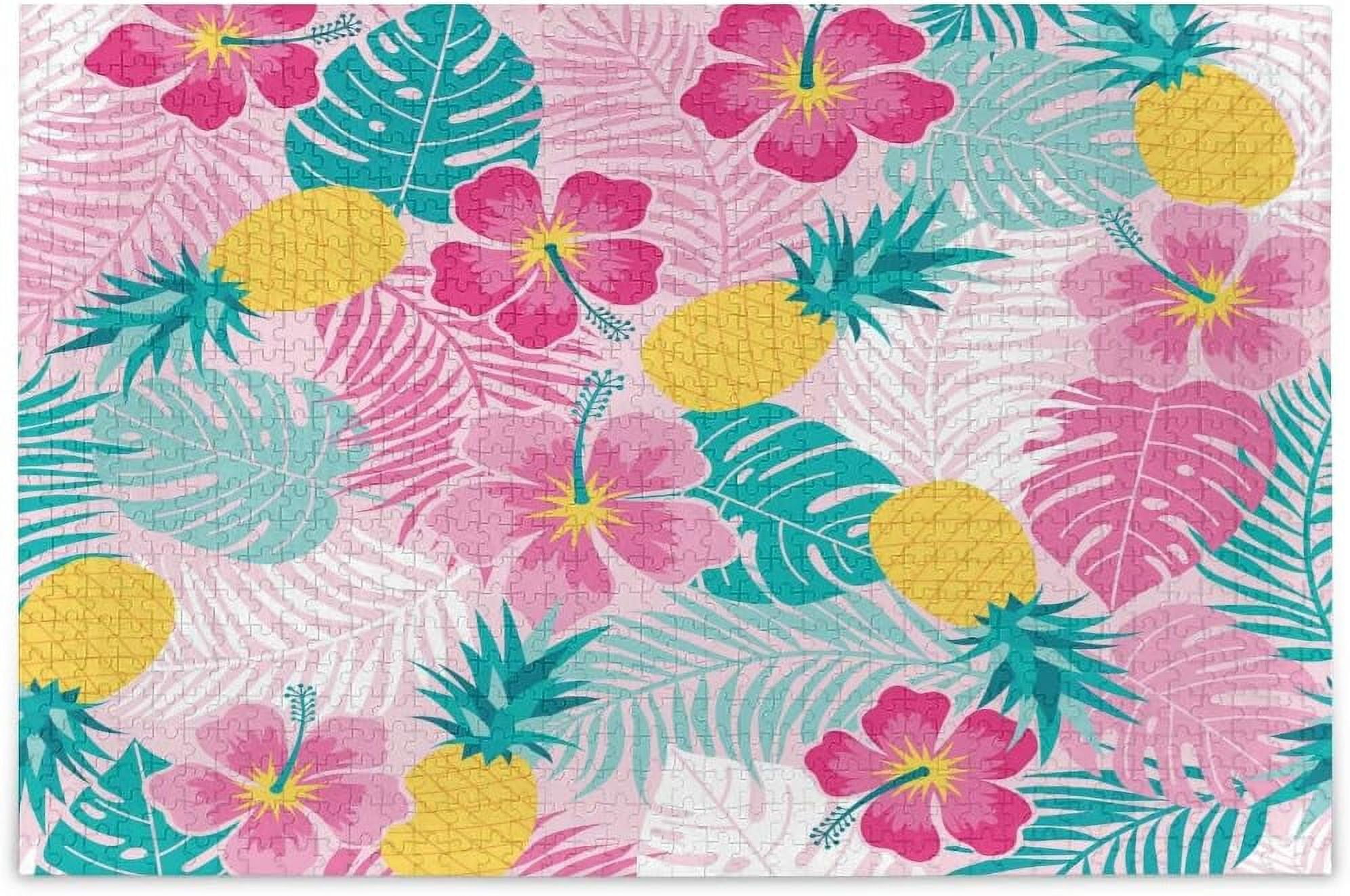 500 Piece Puzzles for Adults Hibiscus Pineapple Tropical Leaf Fruits Jigsaw Puzzles Kids ...