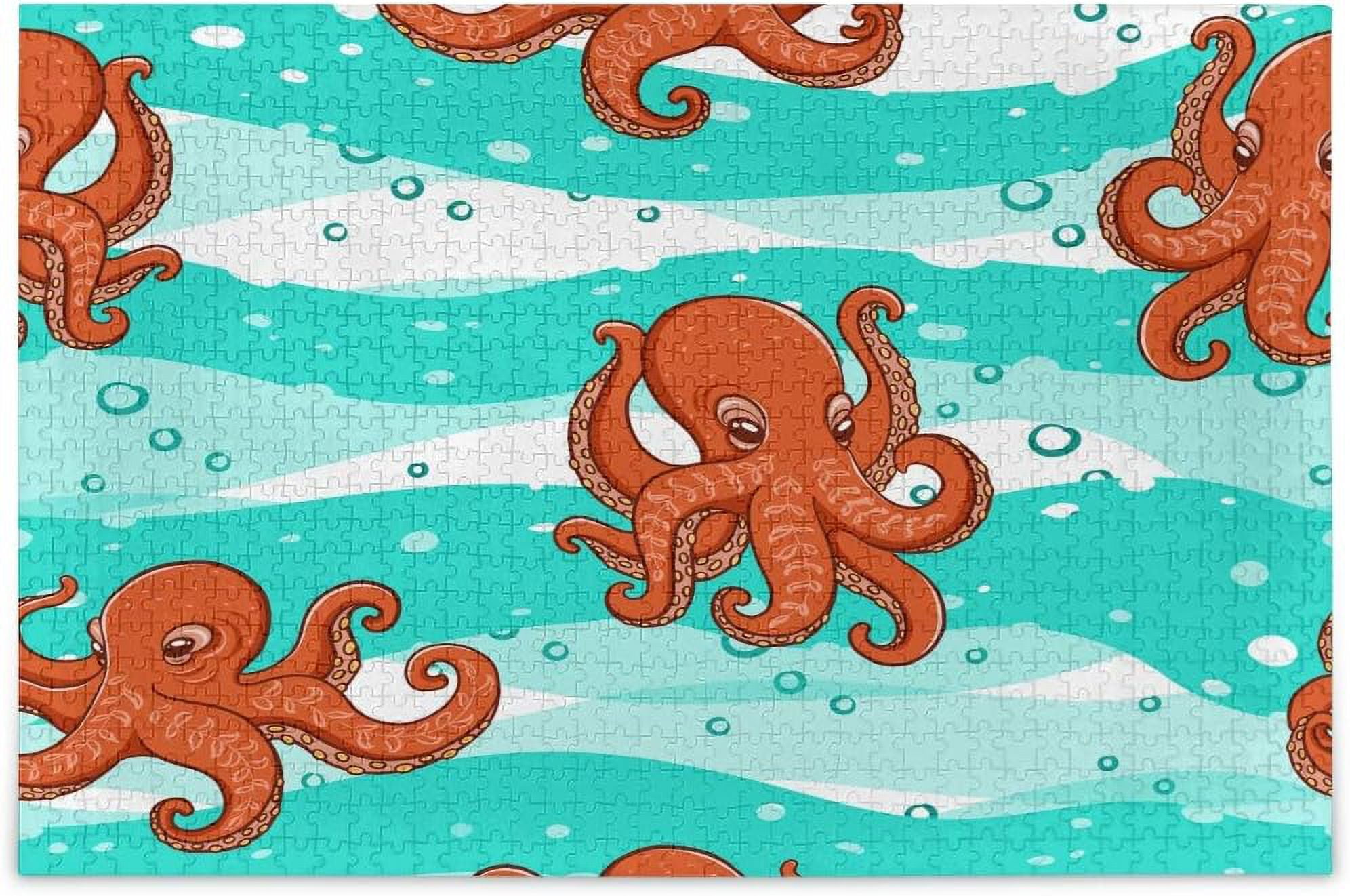500 Piece Puzzles for Adults Orange Octopuses Blue Sea Waves , Large ...