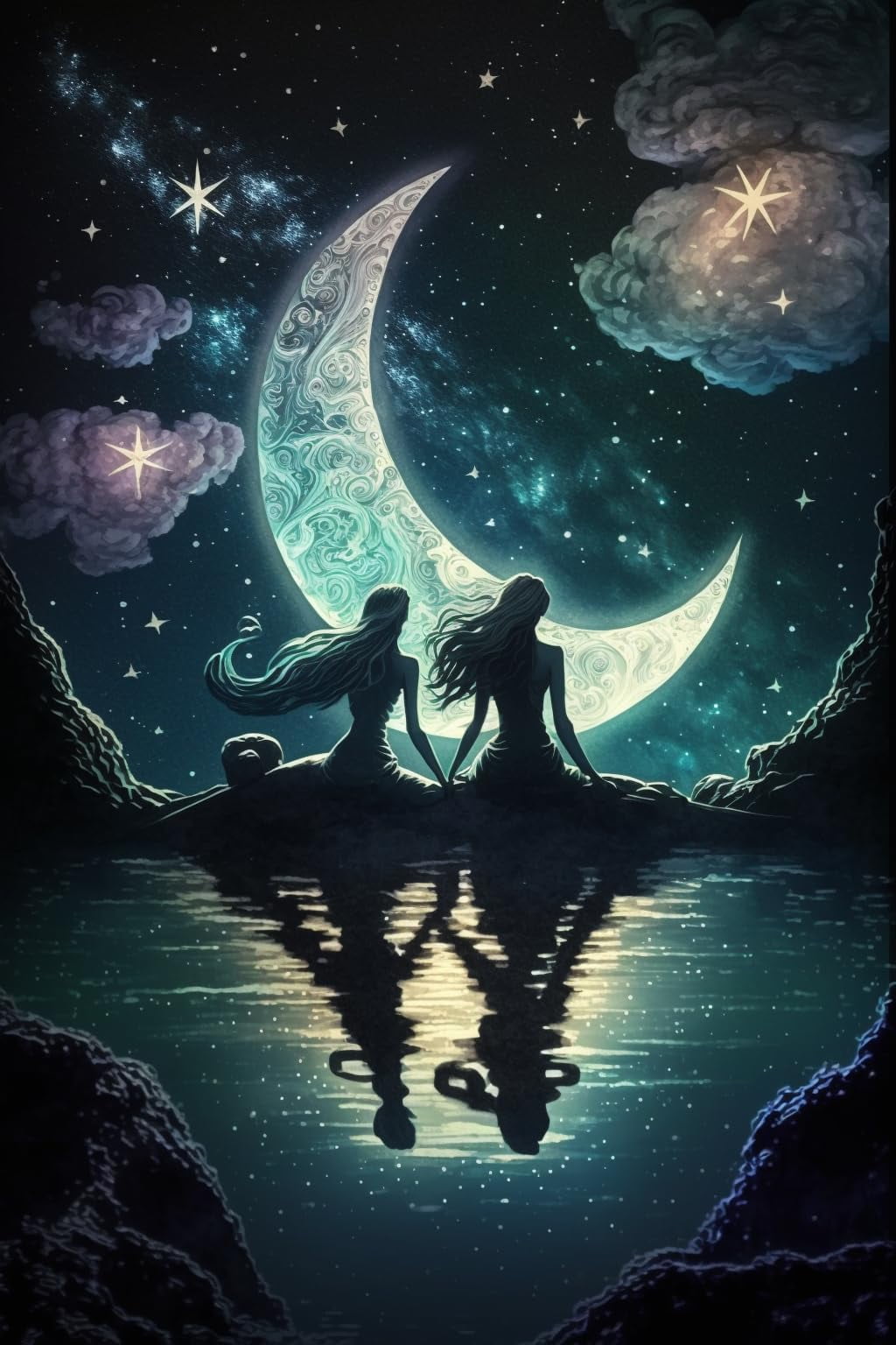 500 Piece Puzzles for Adults, Two Girls Watching The Moon Home Safe ...