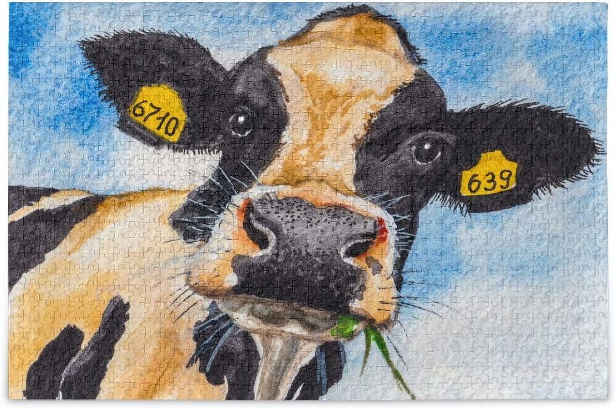 500 Piece Puzzles for Adults Watercolor Blue Sky Animal Cow Face Jigsaw ...