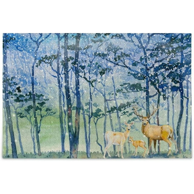 500 Piece Puzzles for Adults Winter Snow Forest Deer Christmas , Large Format Jigsaw Puzzle for ...