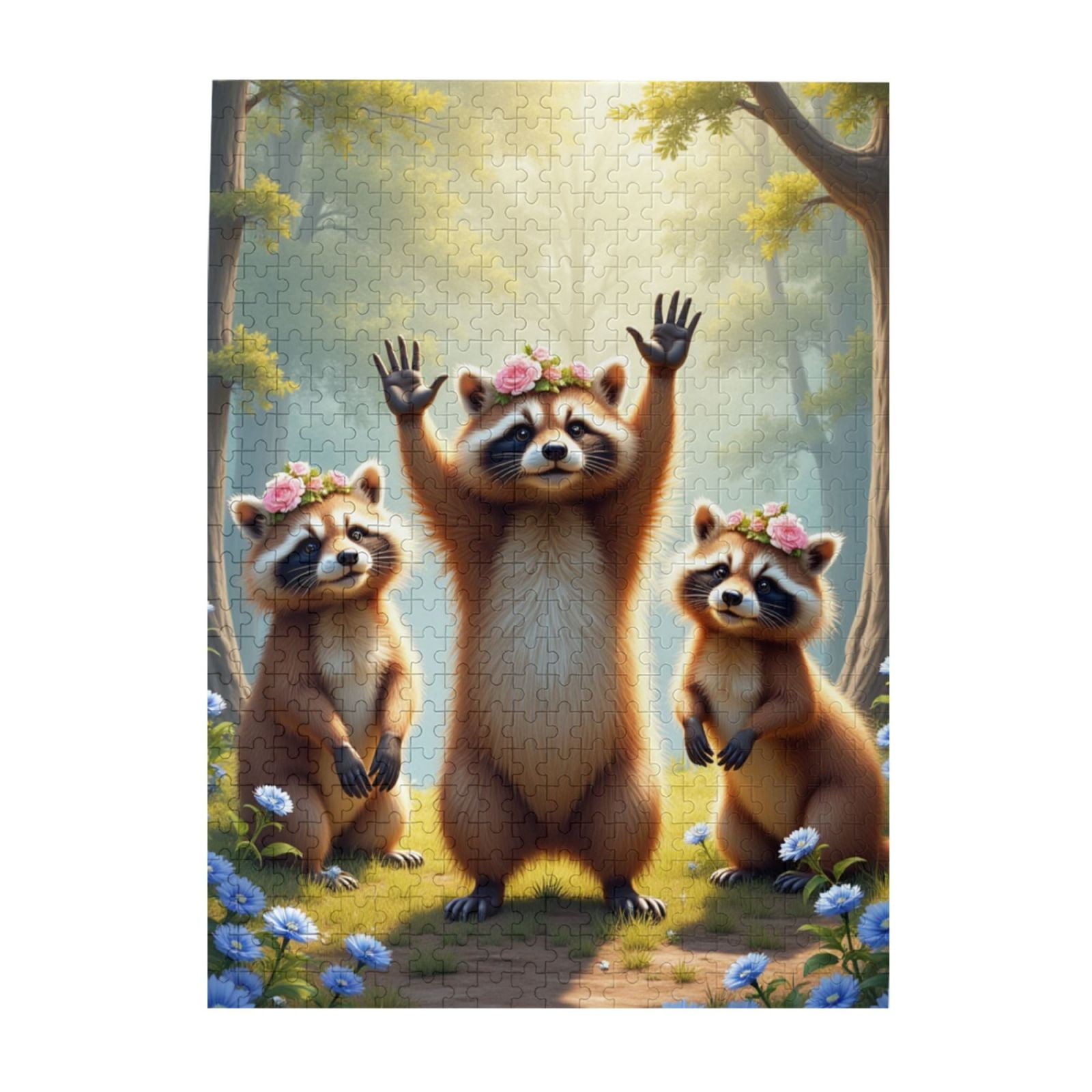 500 Piece Raccoon Jigsaw Puzzle For Adults Three Flower Crown Raccoons ...