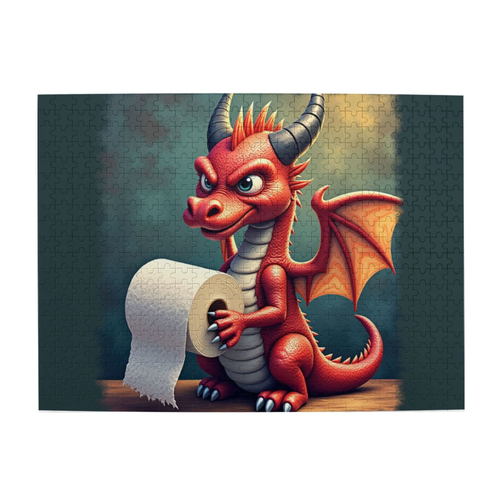 500 Piece Red Dragon Holding Toilet Paper Jigsaw Puzzle For Adults ...