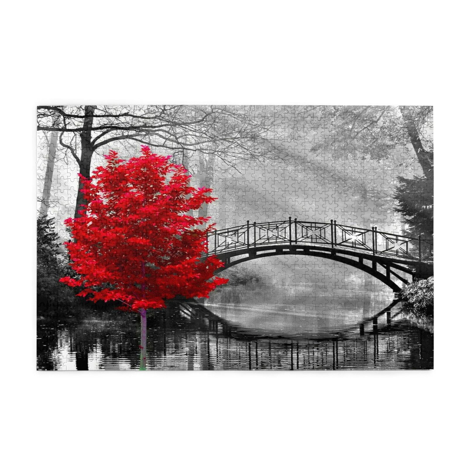 500 Piece Red Tree & Bridge Jigsaw Puzzle For Adults – Vibrant Color ...