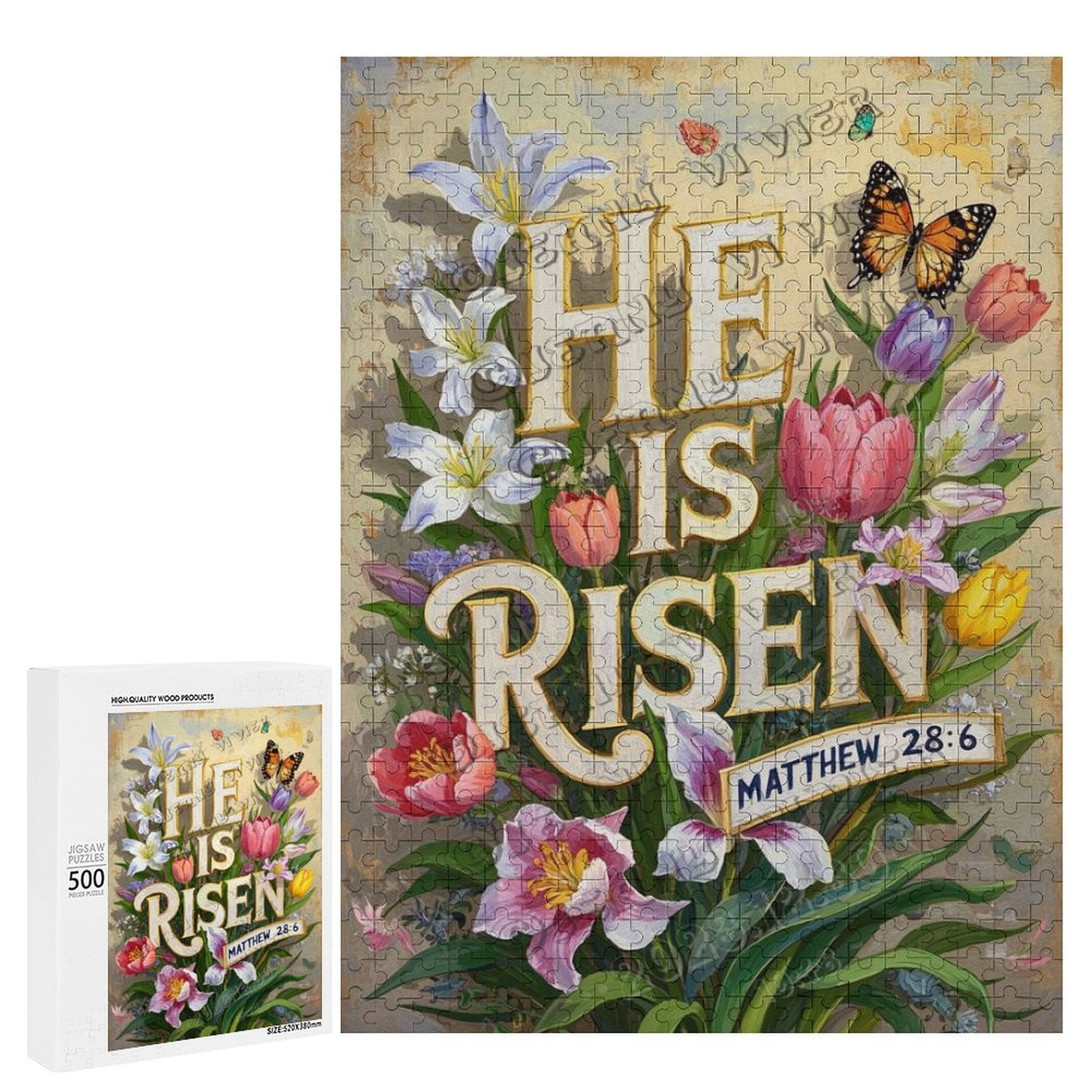 500 Piece Scripture Puzzle – He Is Risen Matthew 28:6 – Wooden Jigsaw ...