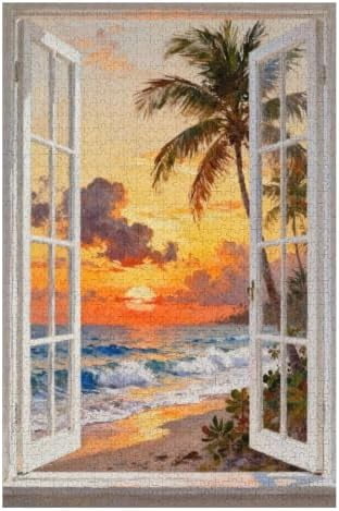 500 Piece Tropical Sunset Beach View Through Open Window Puzzle for ...