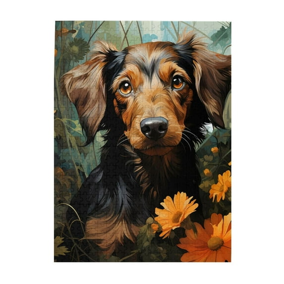 500 Piece Vibrant Dachshund Dog Jigsaw Puzzle For Adults – Captivating Pet & Floral Art ...