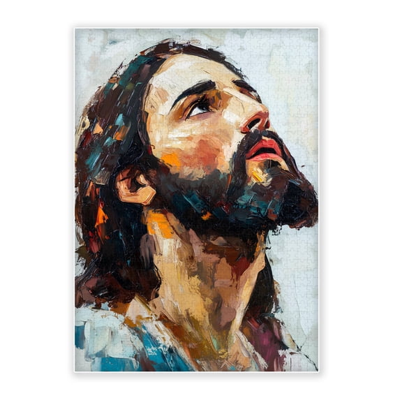 500-Piece Wood Jigsaw Puzzle, Upward Gaze Jesus Thick Impasto Palette ...