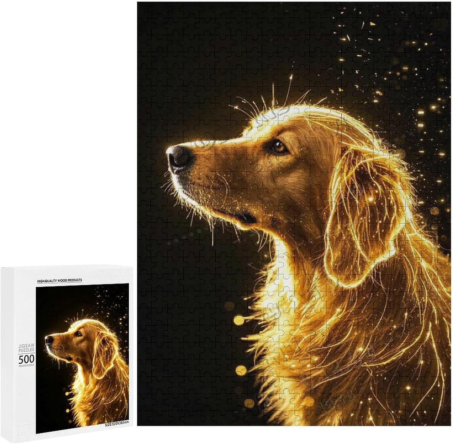 500 Piece Wood Puzzle for Adults, Golden Retriever with Black ...