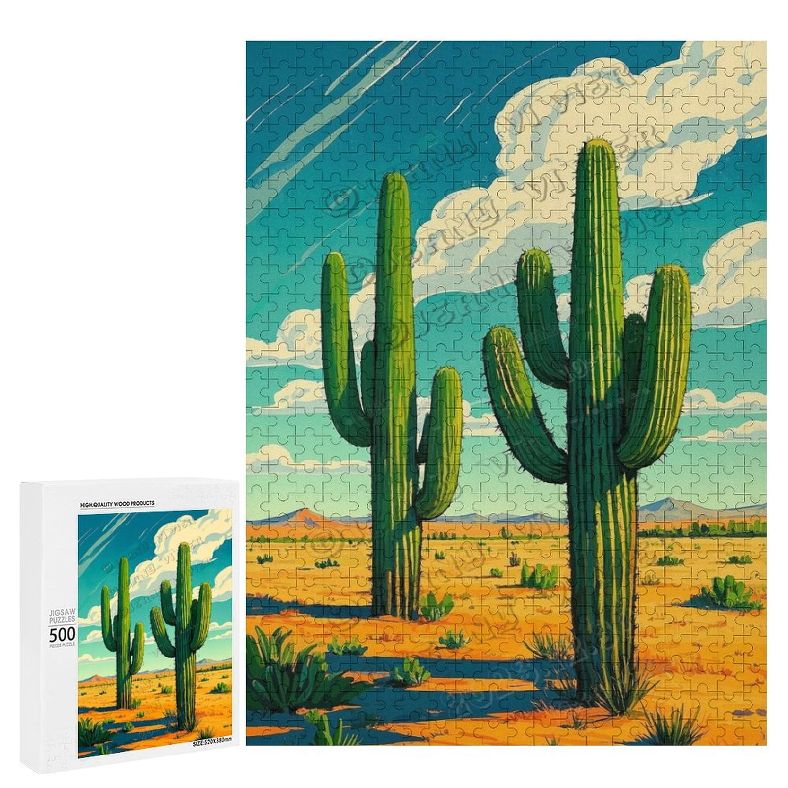 500 Piece Wooden Jigsaw – Botanical Puzzle Cactus Theme, Scenic Jigsaw ...