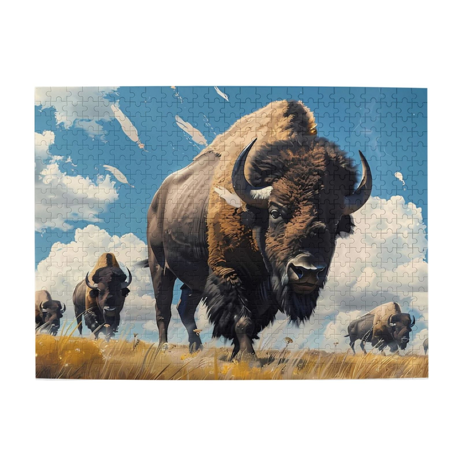 500-Piece Wooden Jigsaw Puzzle for Adults - Bison Herd Sky Field , Fun ...