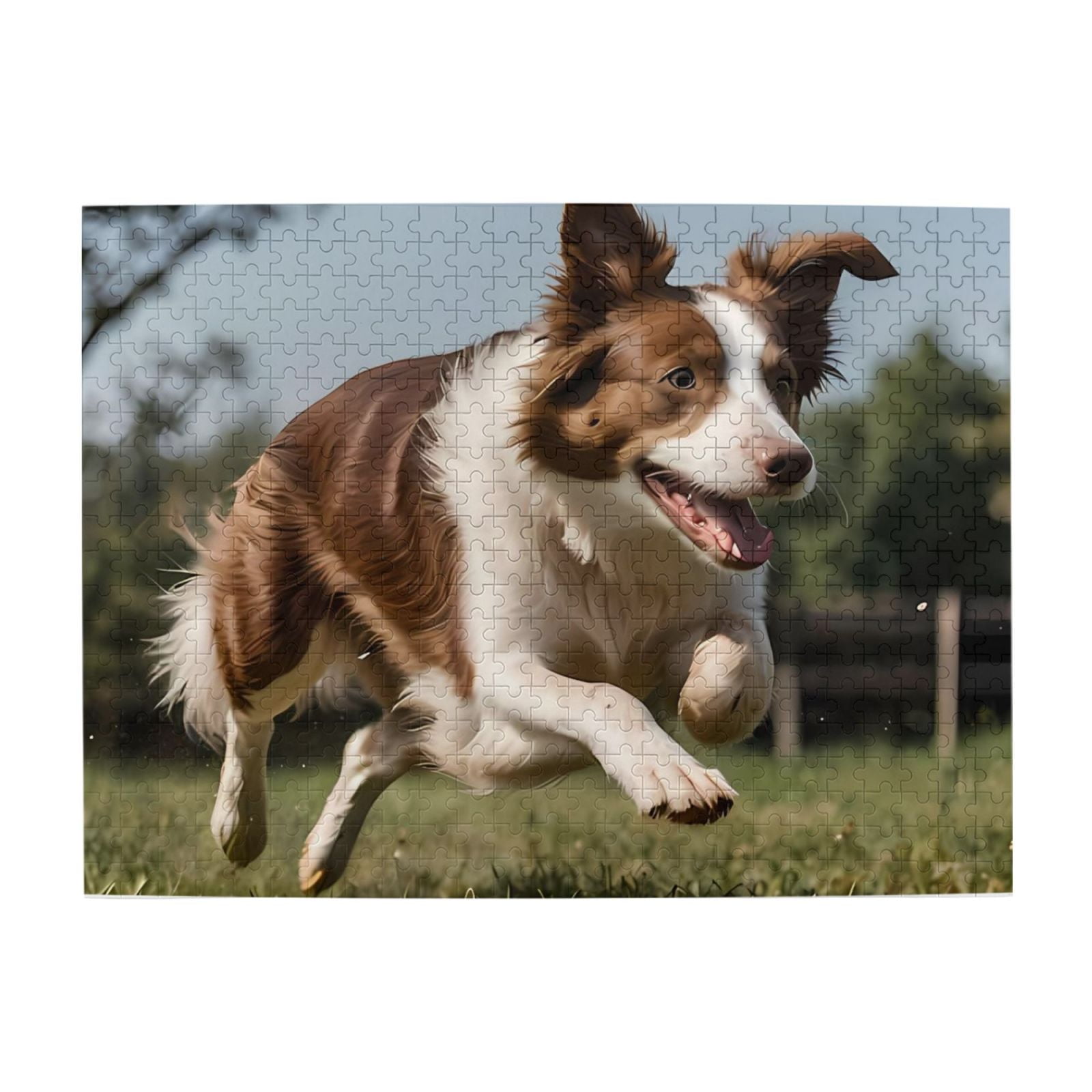 500-Piece Wooden Jigsaw Puzzle for Adults - Border Collie Running Field ...