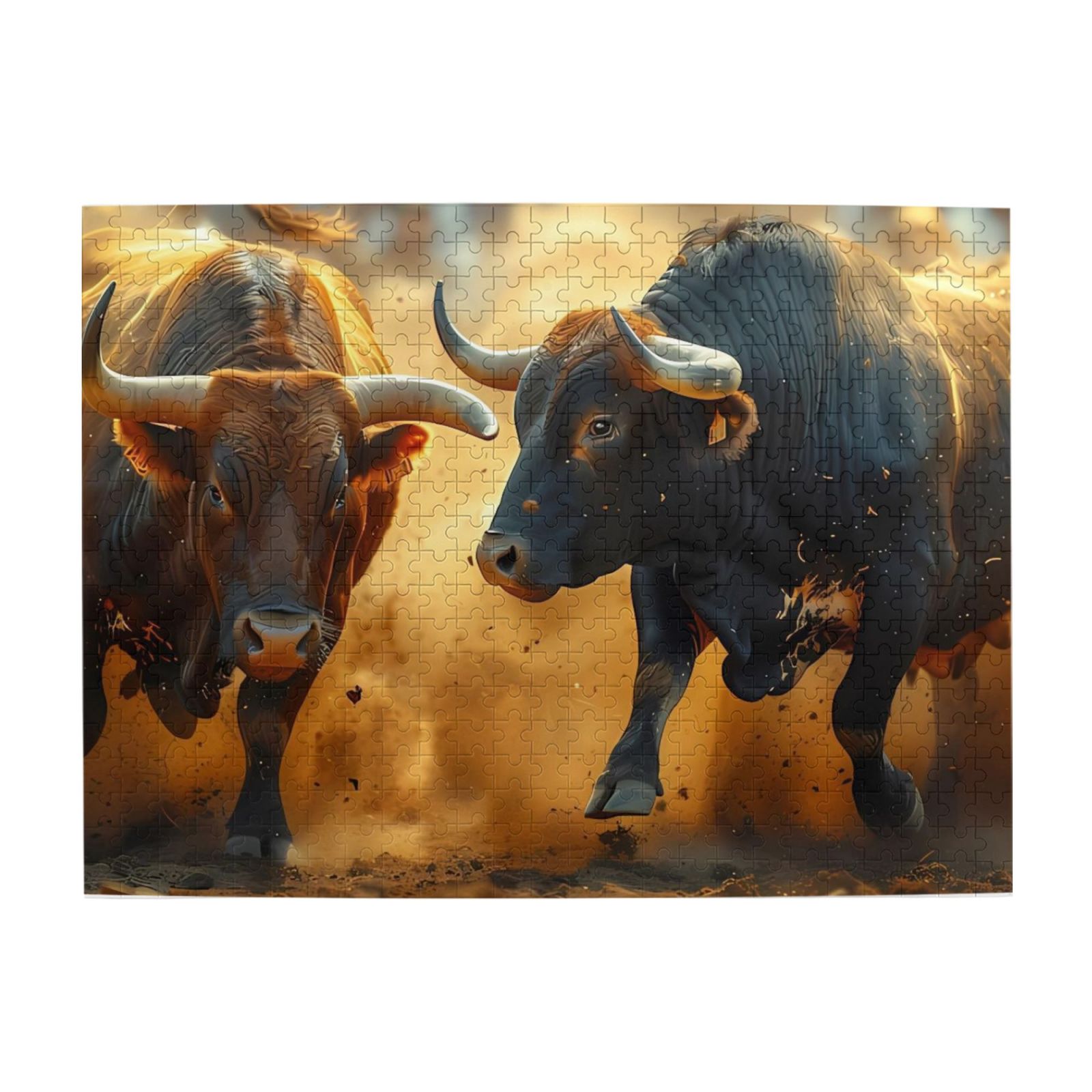 500-Piece Wooden Jigsaw Puzzle for Adults - Charging Bulls Dust Fury ...