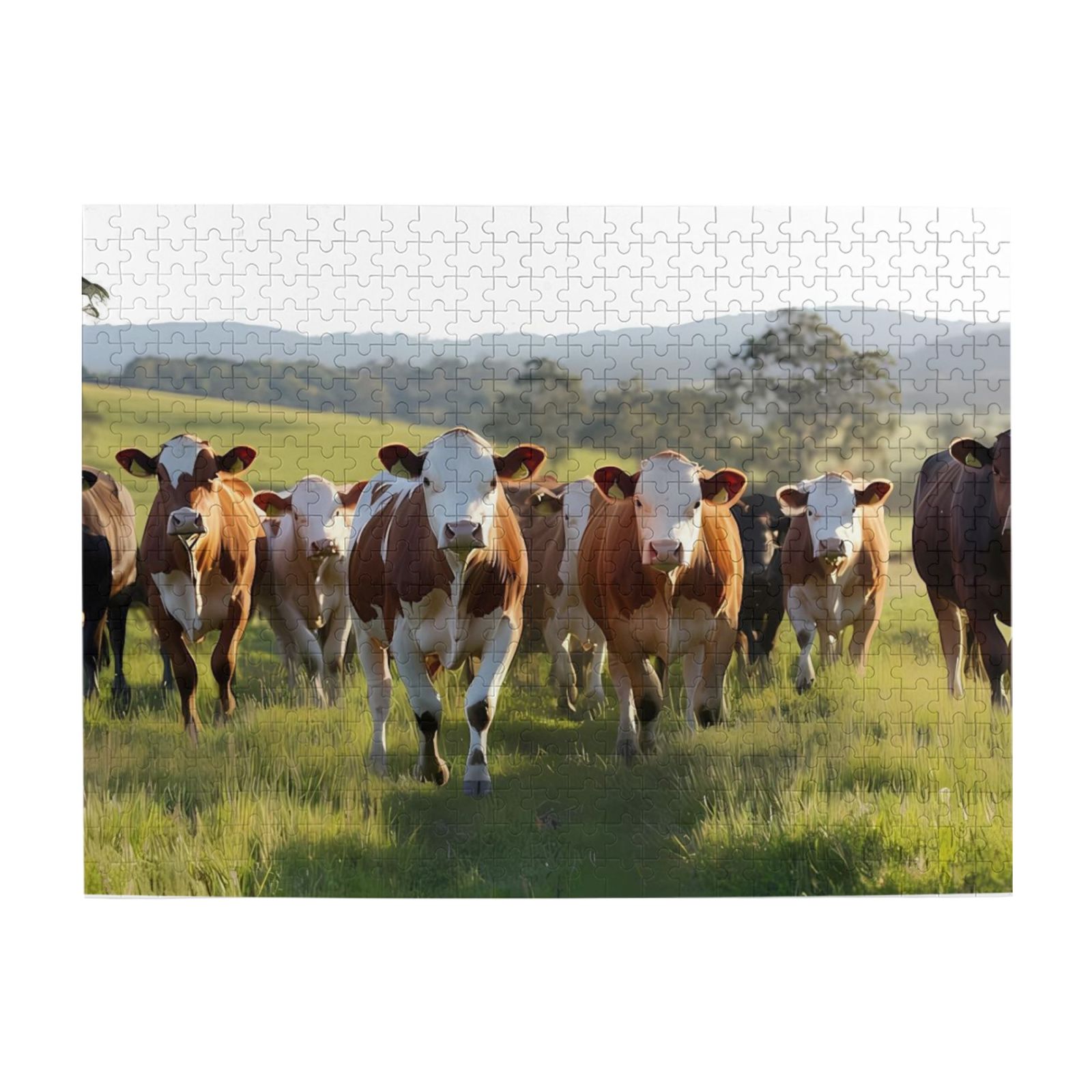 500-Piece Wooden Jigsaw Puzzle for Adults - Cows In Meadow Running Herd ...