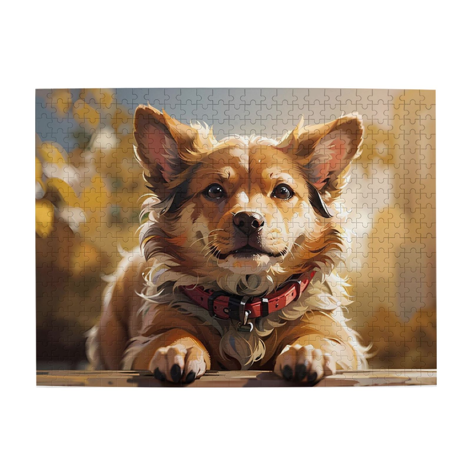 500-Piece Wooden Jigsaw Puzzle for Adults - Cute Puppy Red Collar Furry ...
