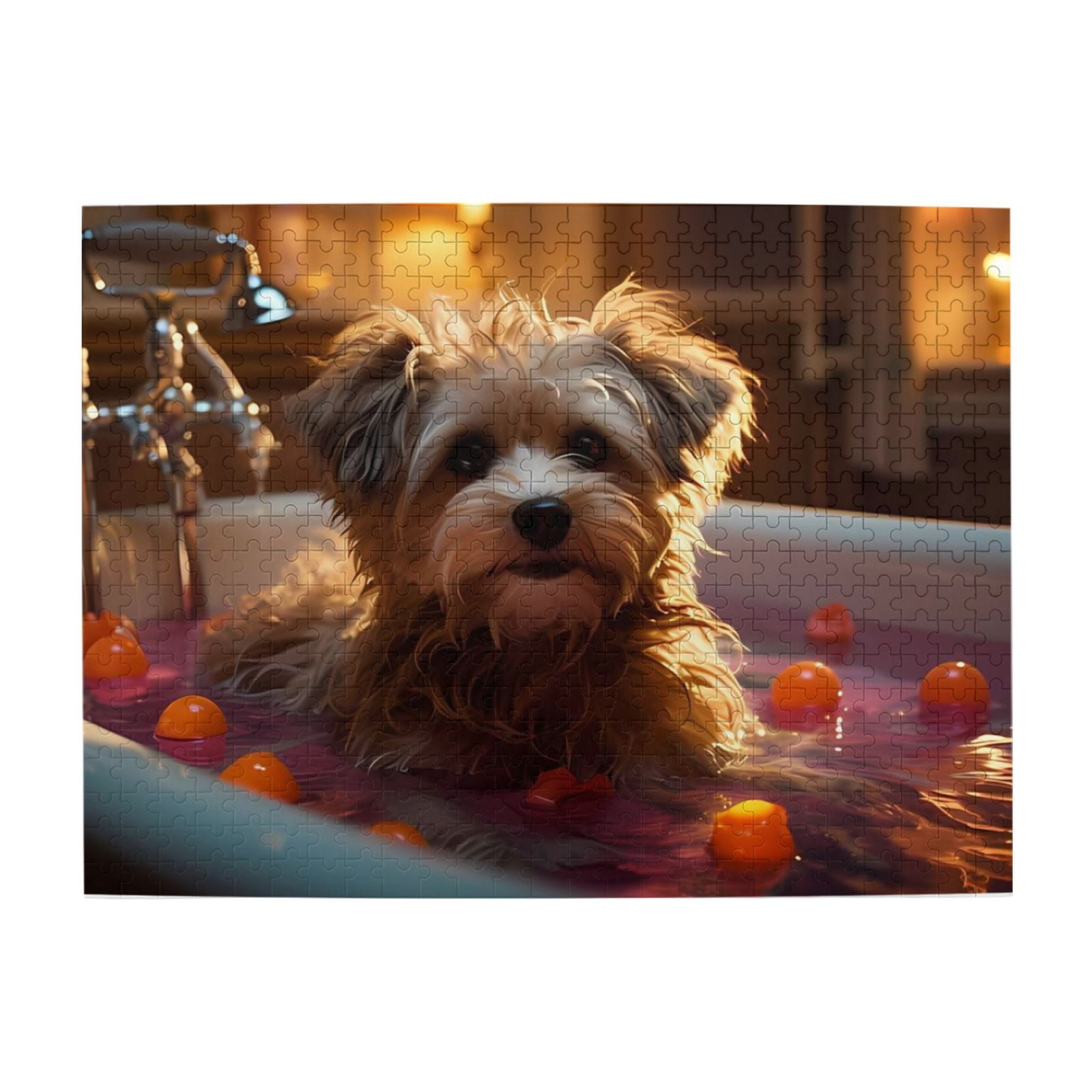 500-Piece Wooden Jigsaw Puzzle for Adults - Dog Bathtub Bathing ...