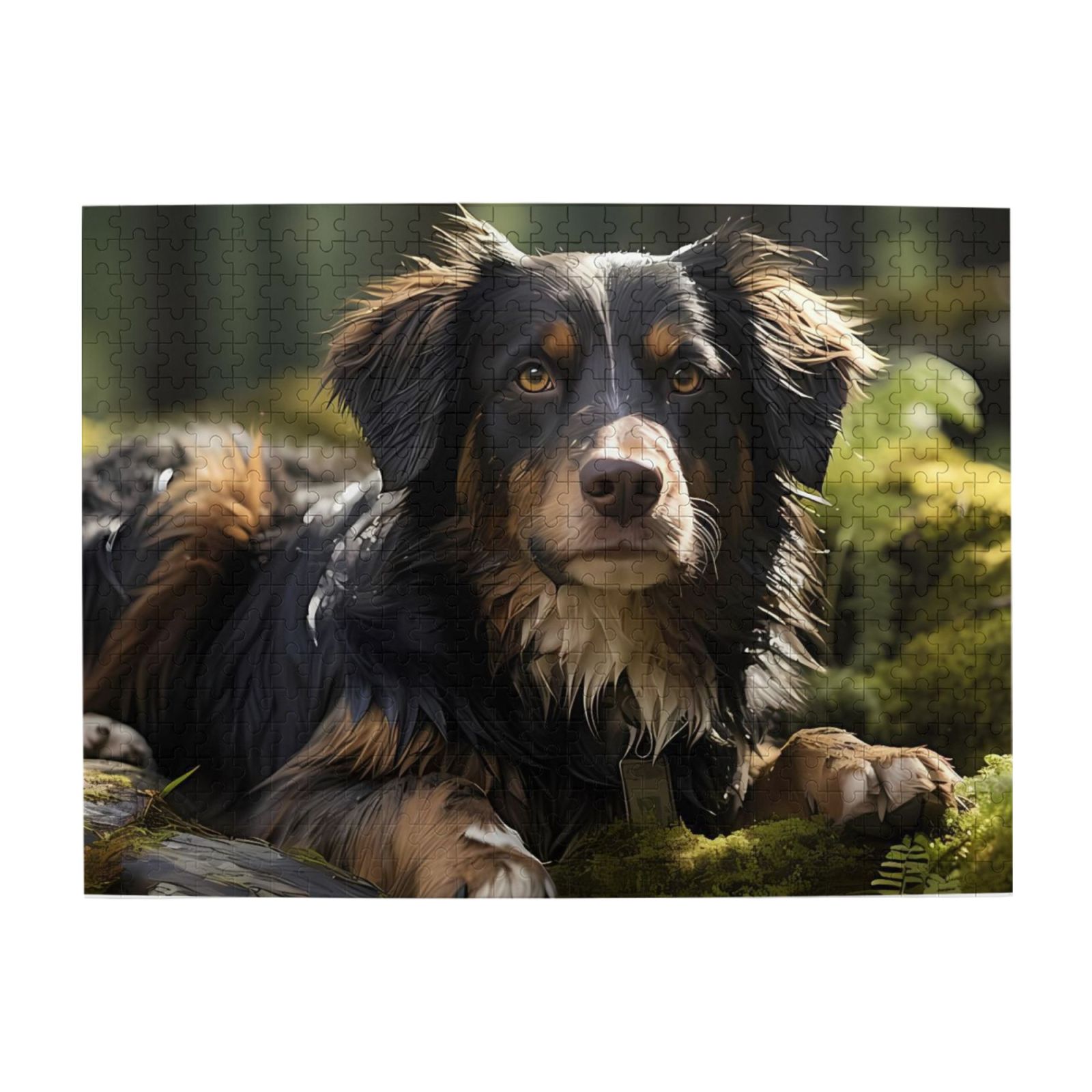 500-Piece Wooden Jigsaw Puzzle for Adults - Dog Forest Mossy Ground ...