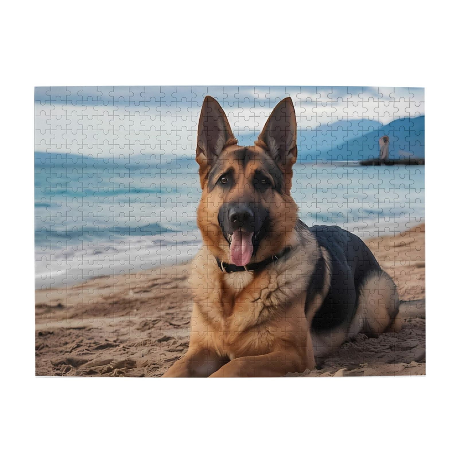 500-Piece Wooden Jigsaw Puzzle for Adults - German Shepherd Beach Sand ...