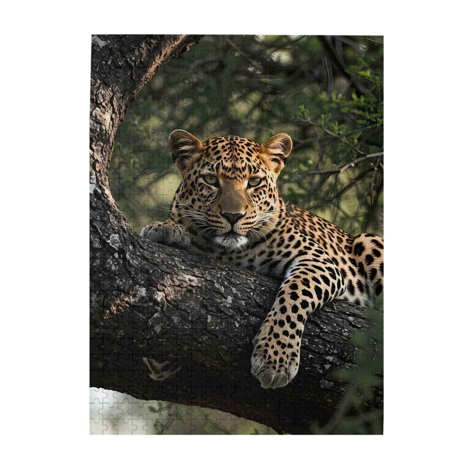 500-Piece Wooden Jigsaw Puzzle for Adults - Leopard Resting On Tree ...